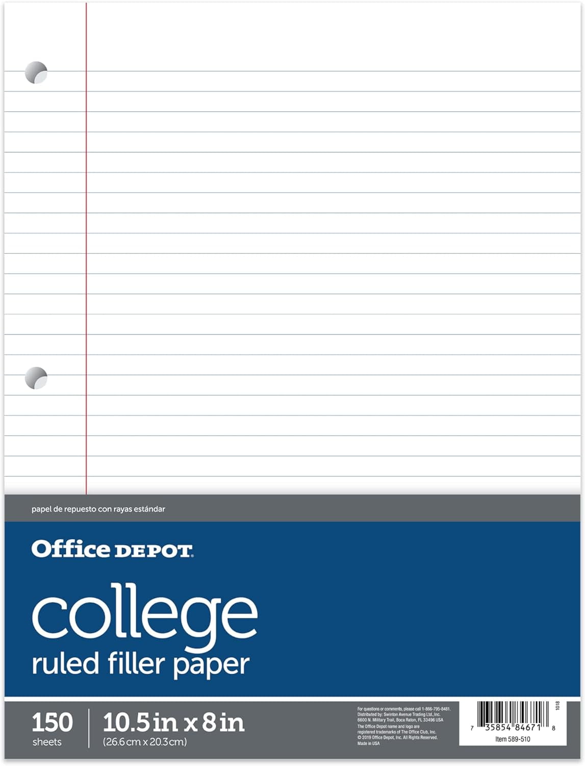 Office Depot Notebook Filler Paper, College-Ruled, 8in. x 10 1/2in., 3 ...