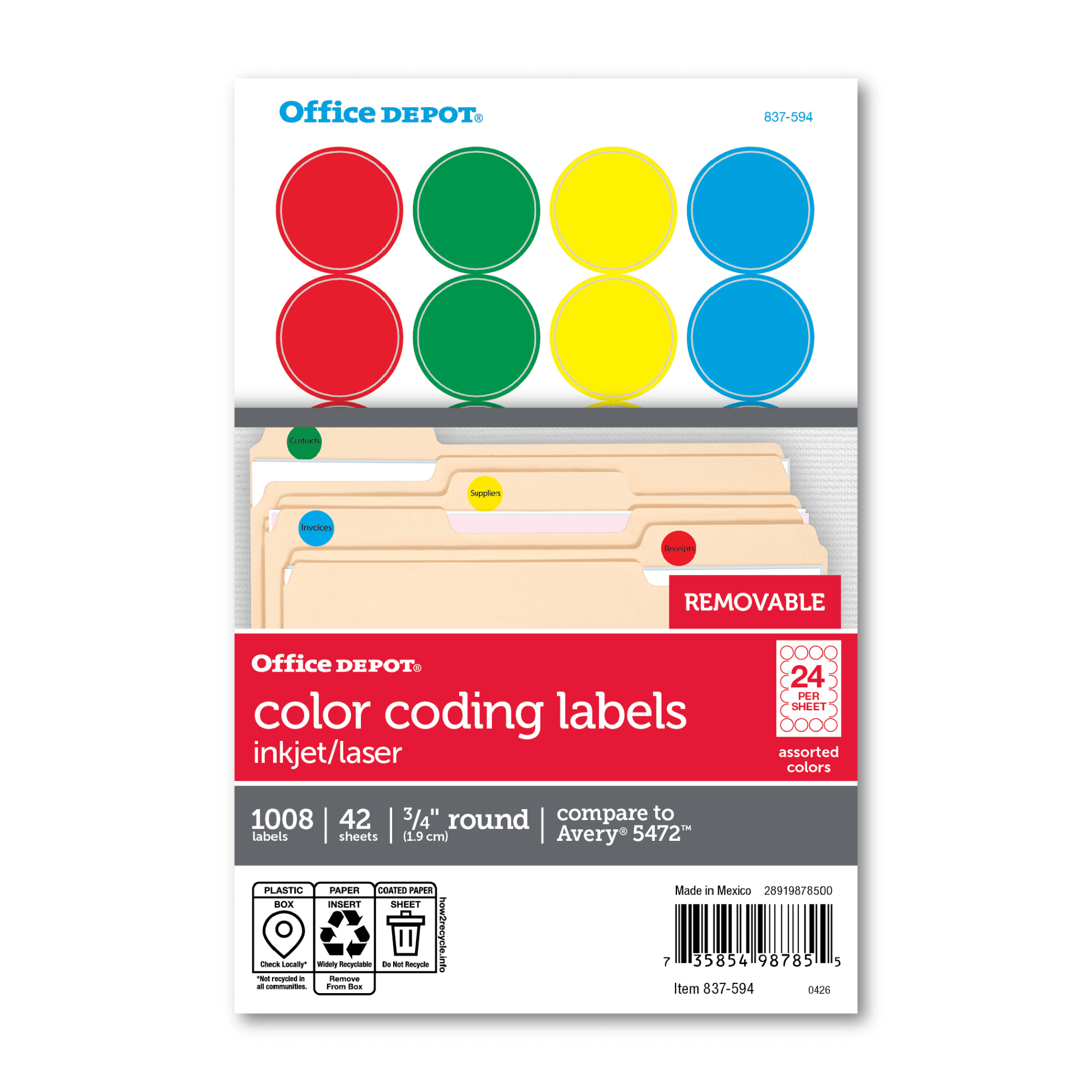 Office Depot Removable Round Color-Coding Labels, 3/4in. Diameter ...