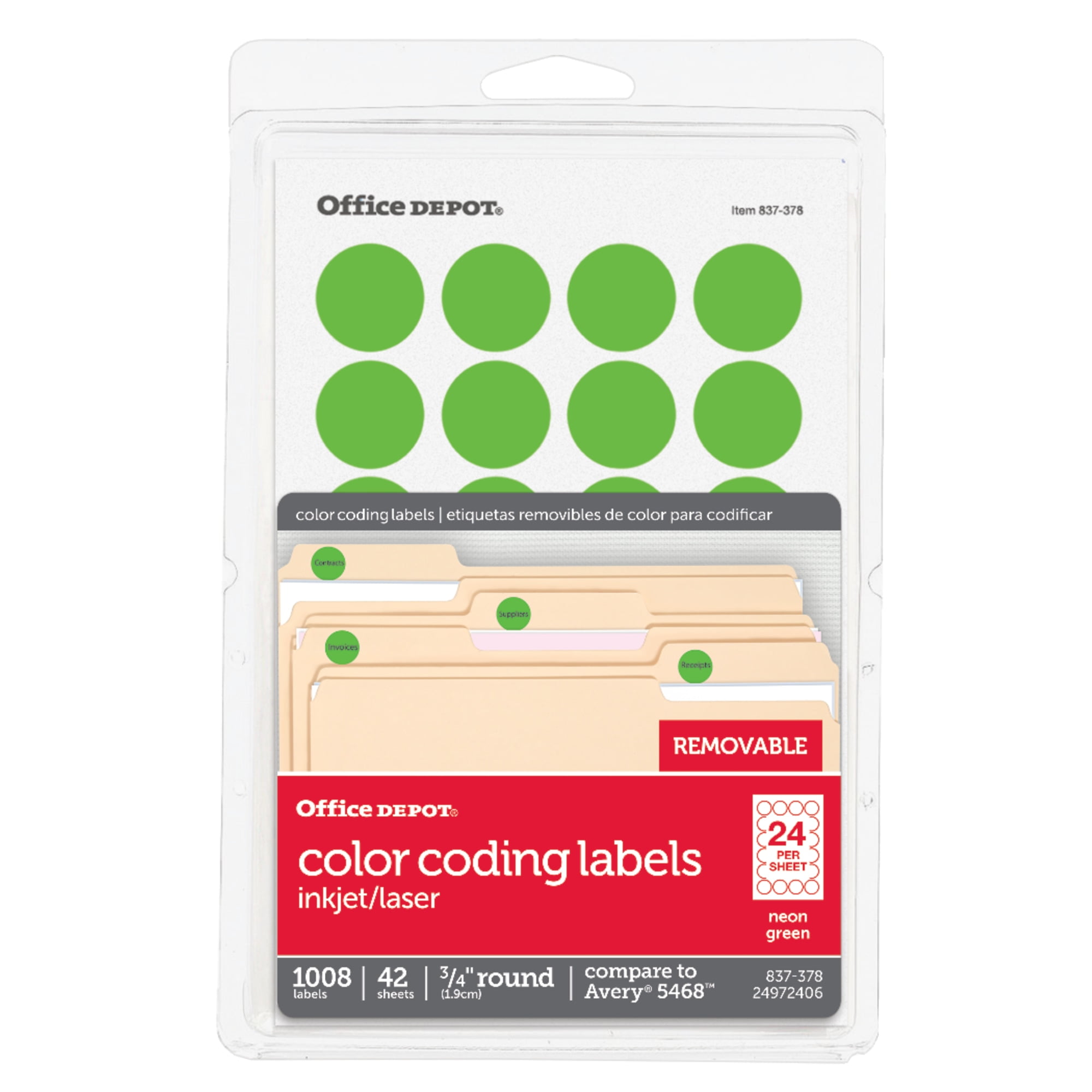 Office Depot Removable Round Color-Coding Labels, 3/4in. Diameter ...