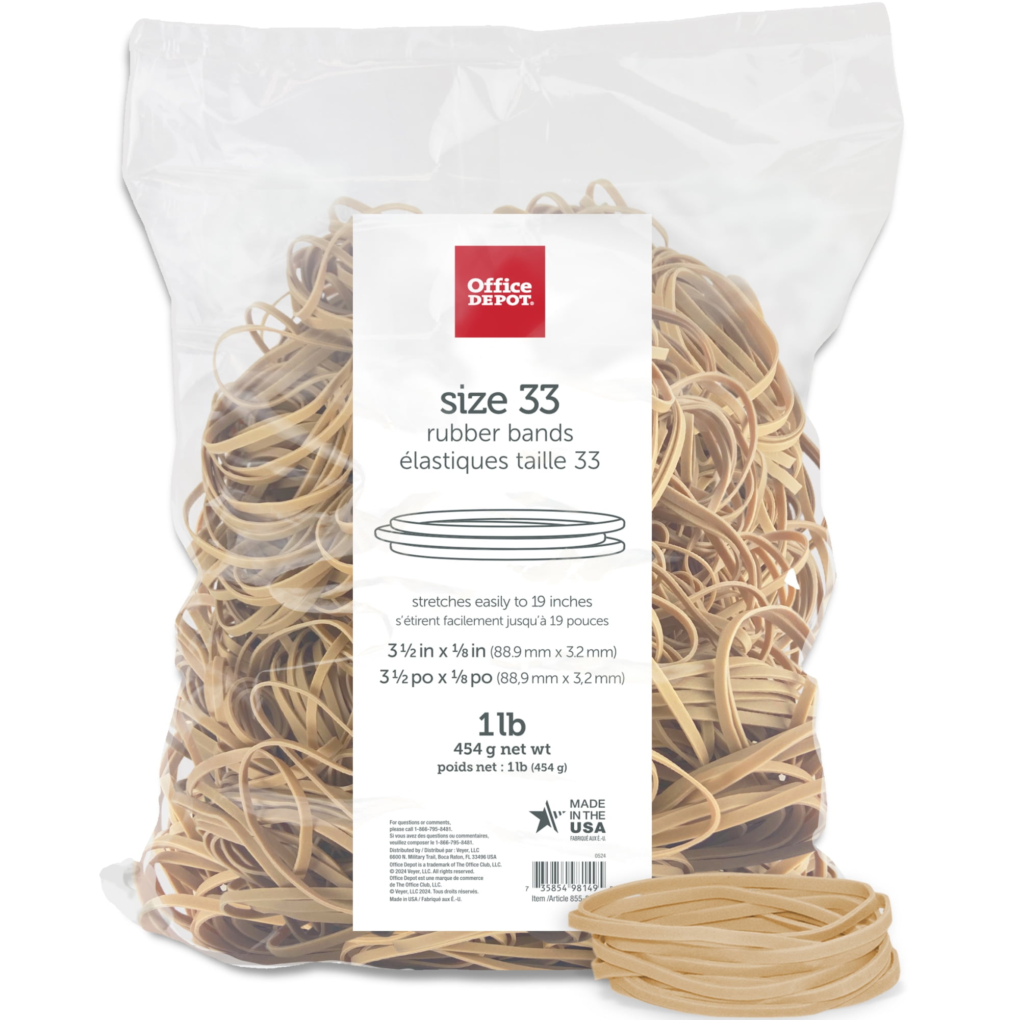 Office Depot Rubber Bands, #33, 3 1/2in. x 1/8in., 1 Lb. Bag, 2433408 ...