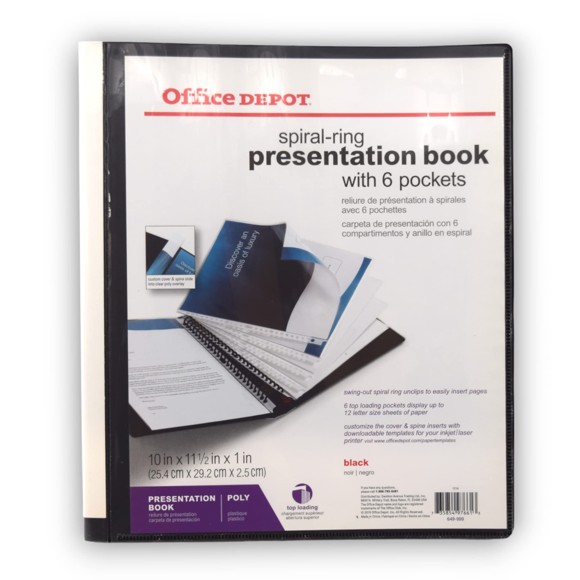 Office Depot Spiral-Ring Presentation Book with 6 Pockets Black ...