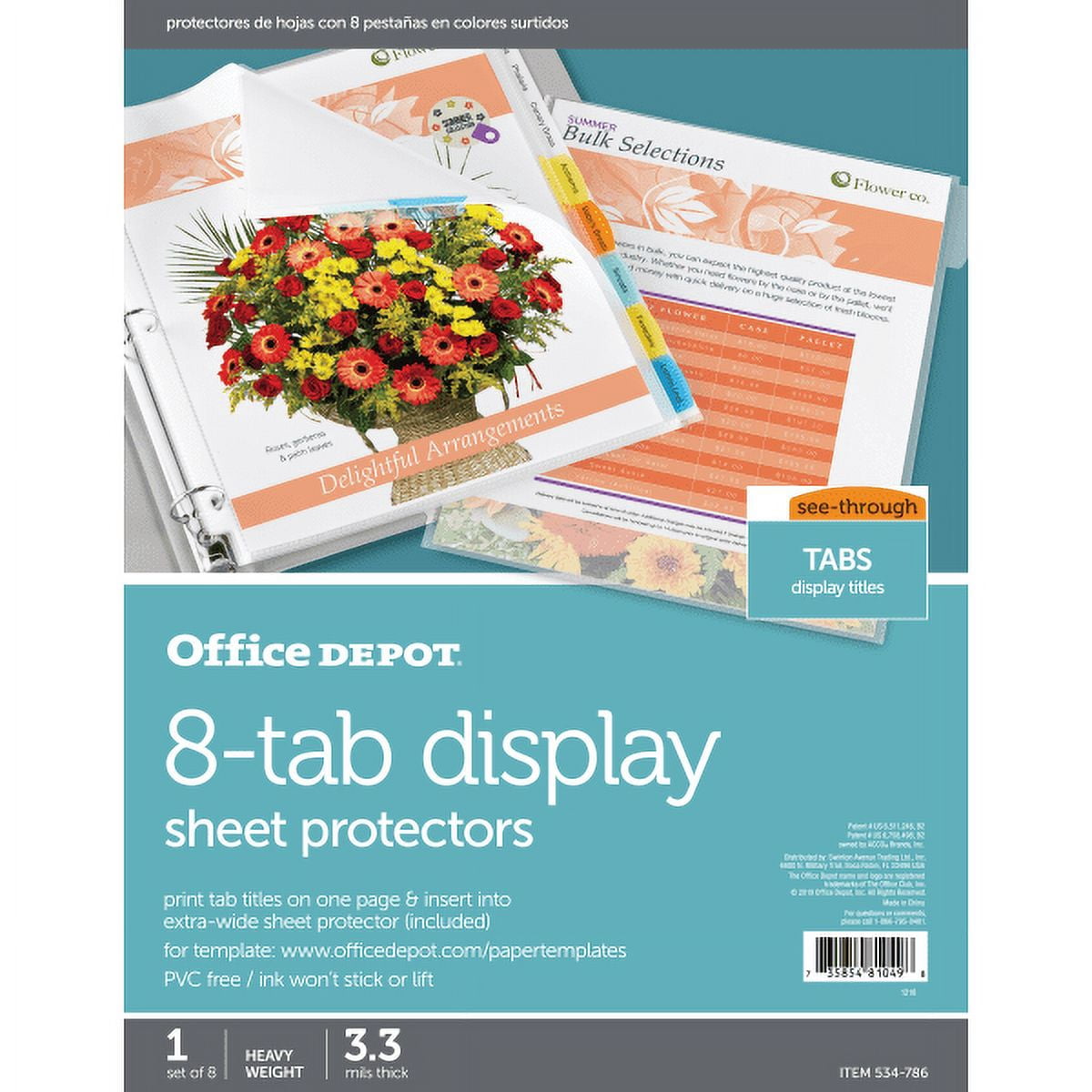 Office Depot Tabbed Sheet Protectors, 8-Tab, Assorted Colors, 534786 ...