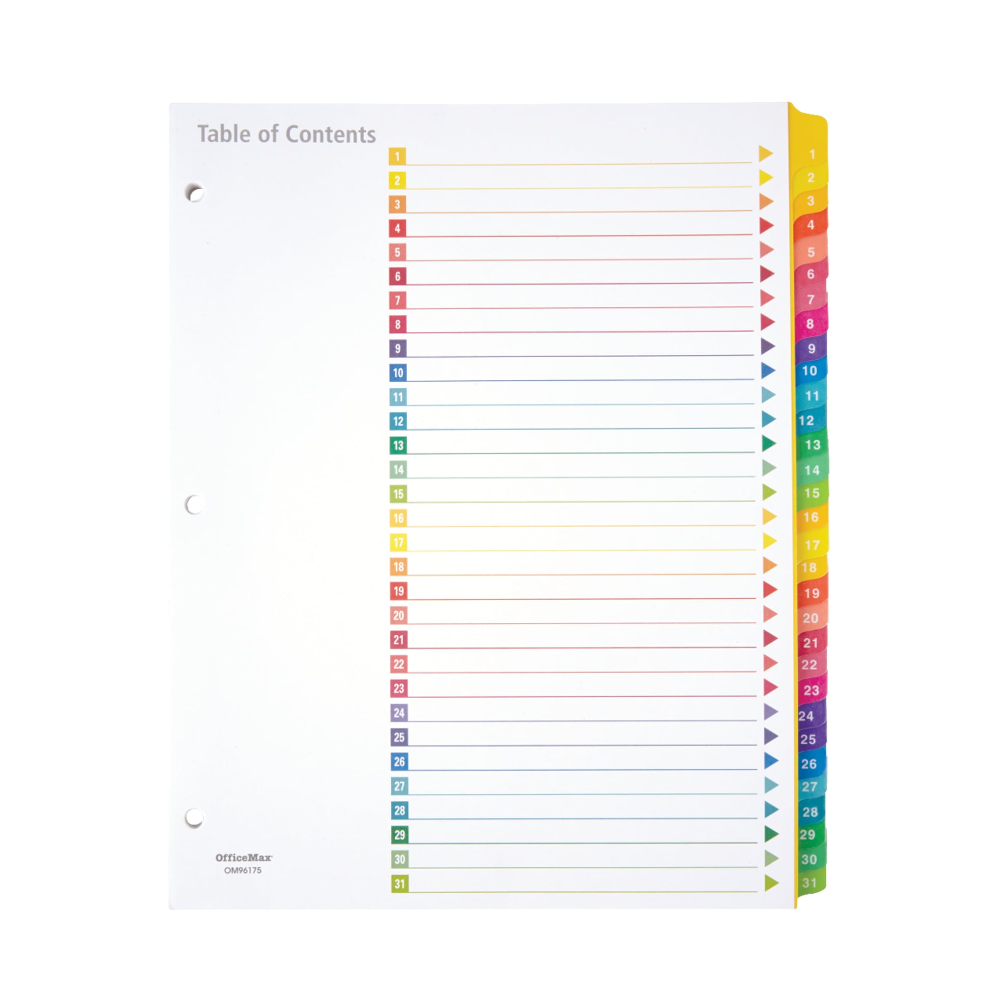 Office Depot Table Of Contents Customizable Index With Preprinted Tabs ...