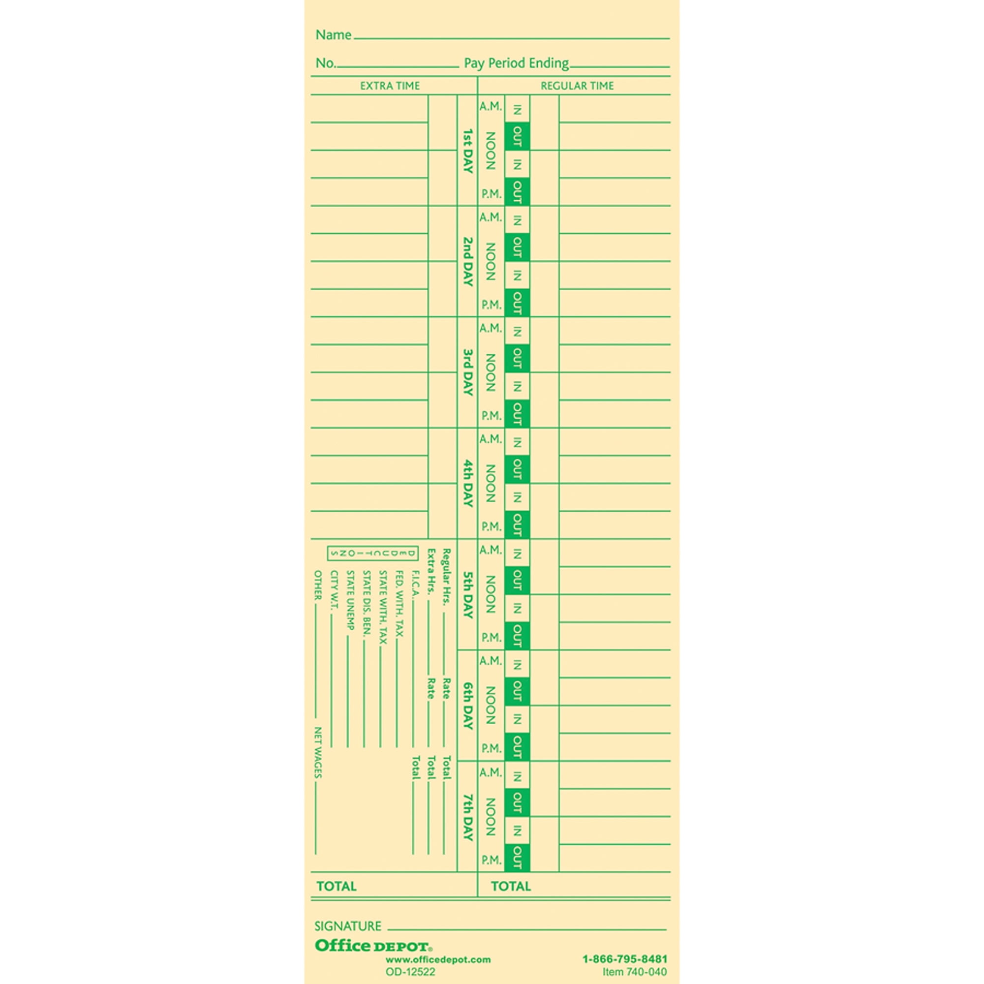 Office Depot Time Cards, Biweekly, Days 1-7, 2-Sided, 3 3/8in. x 8 7 ...