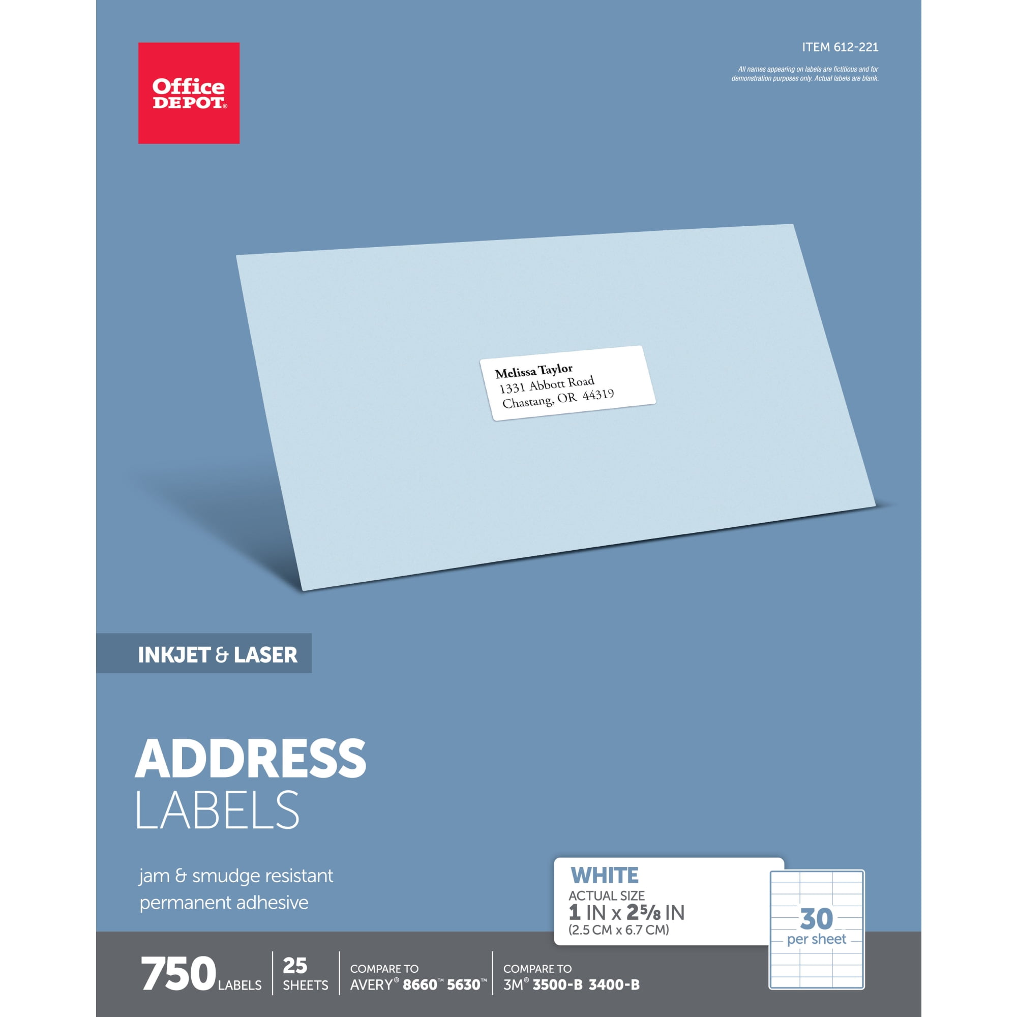 Office Depot White Inkjet/Laser Address Labels, 1in. x 2 5/8in., Pack ...