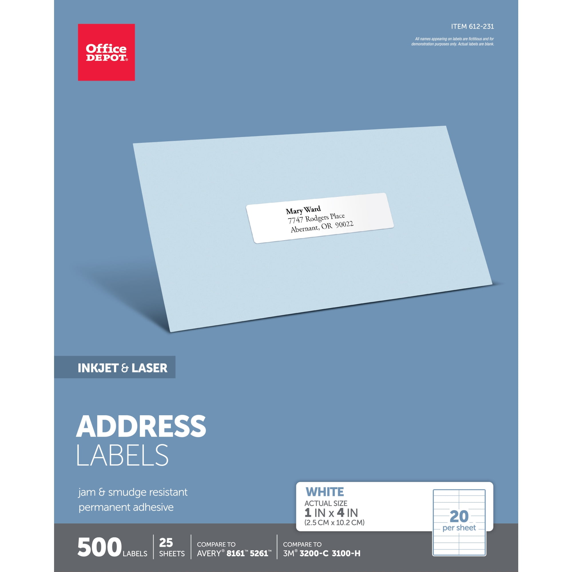 Office Depot White Inkjet/Laser Address Labels, 1in. x 4in., Pack Of ...