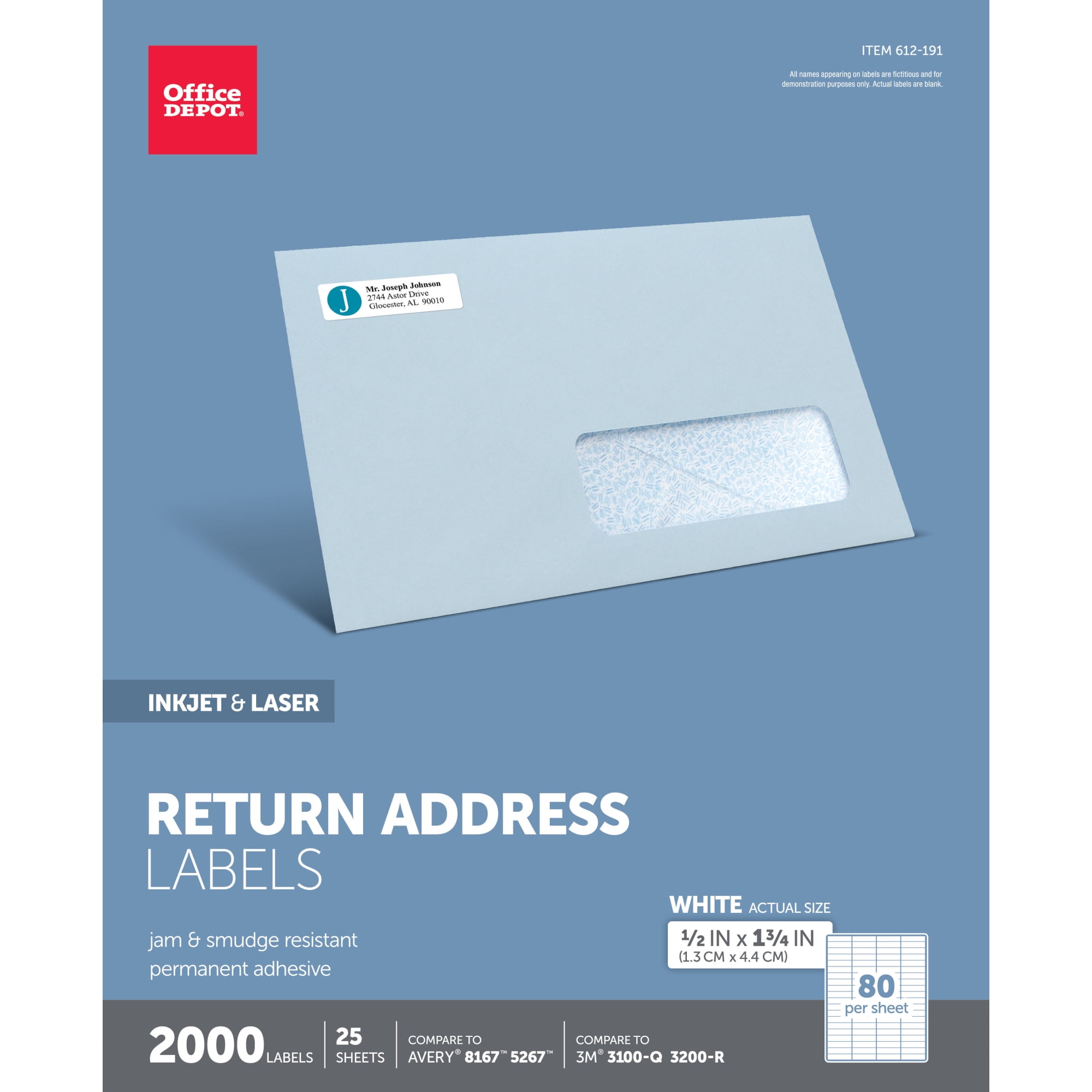 Office Depot White Inkjet/Laser Return Address Labels, 1/2in. x 1 3/4in ...