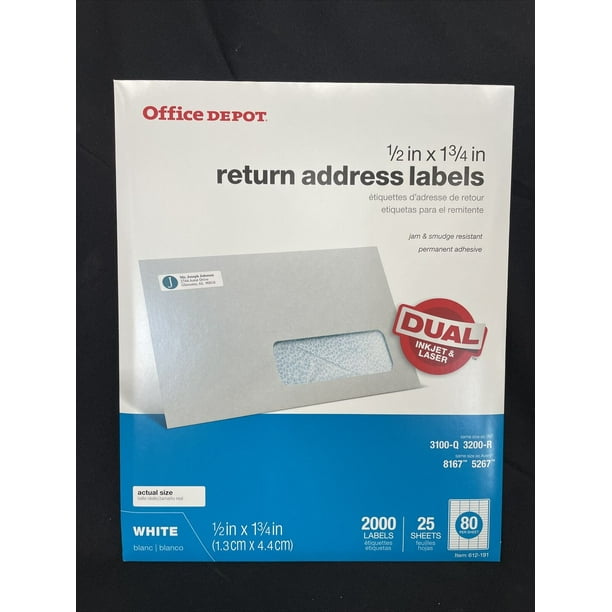 Office Depot White Inkjet/Laser Return Address Labels, 1/2in. x 1 3/4in ...