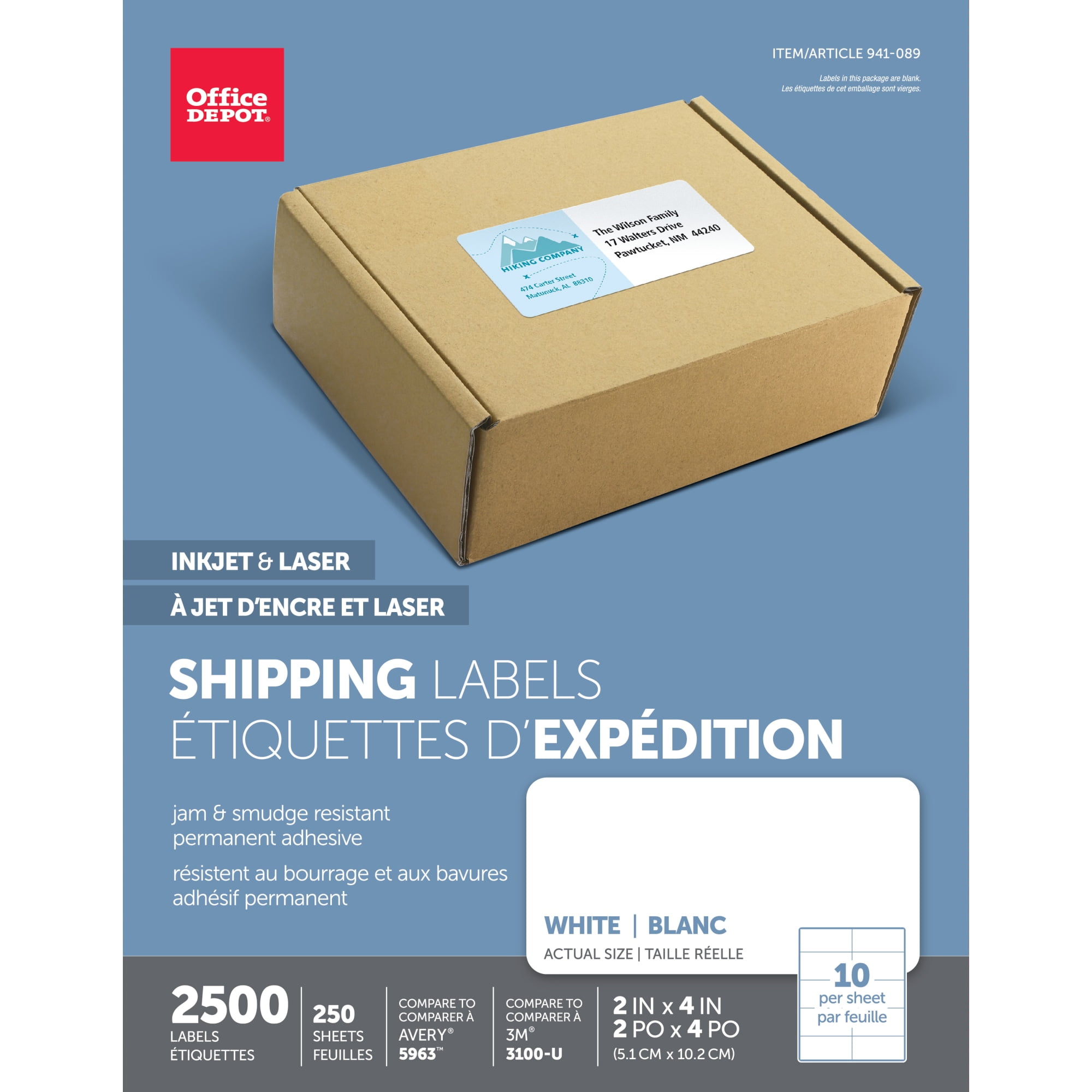 Office Depot White Laser Shipping Labels, 2in. x 4in., Pack Of 2500 ...