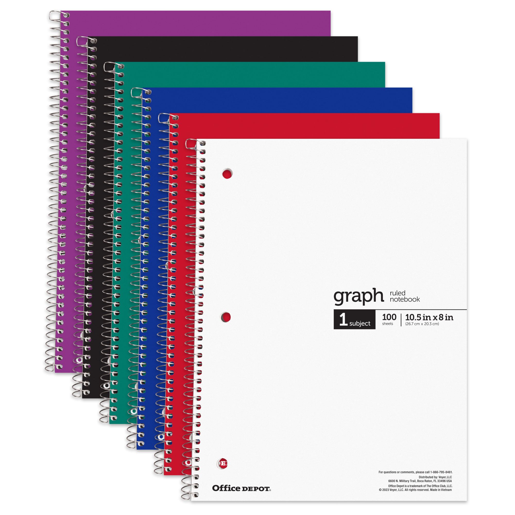 Office Depot® Wirebound Notebooks, 8" x 10-1/2", 1 Subject, Quad Ruled ...