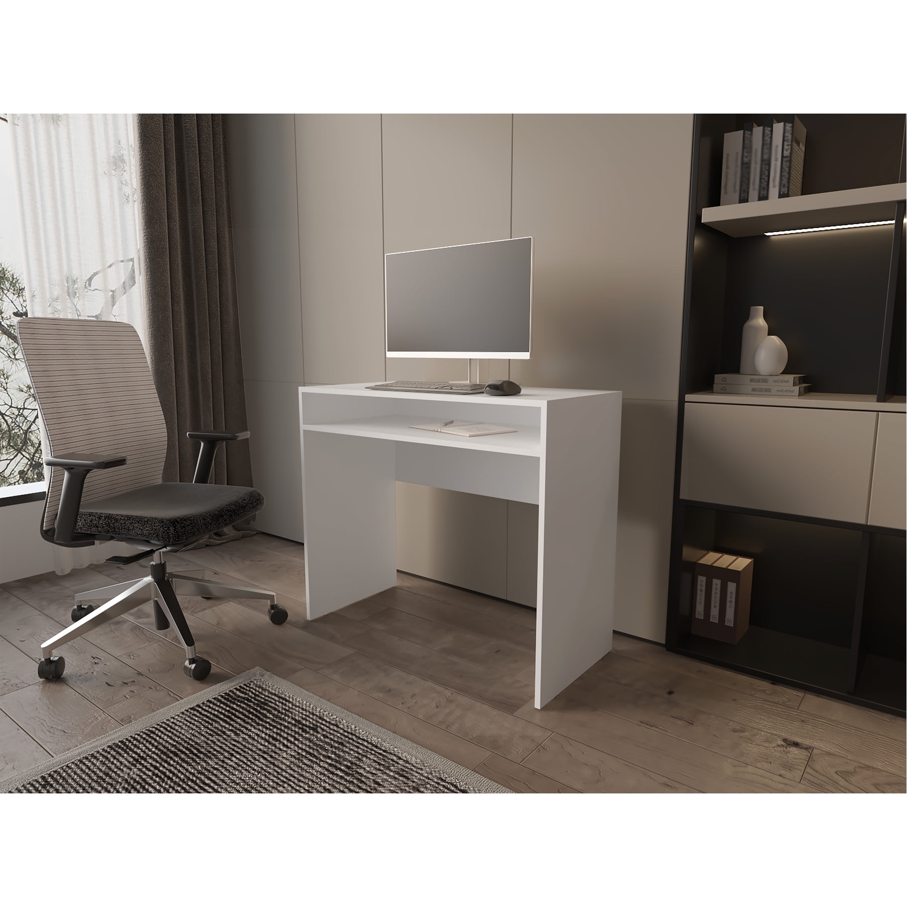 Office Desk Caraway In White: Spacious Workspace And Convenient Shelf ...