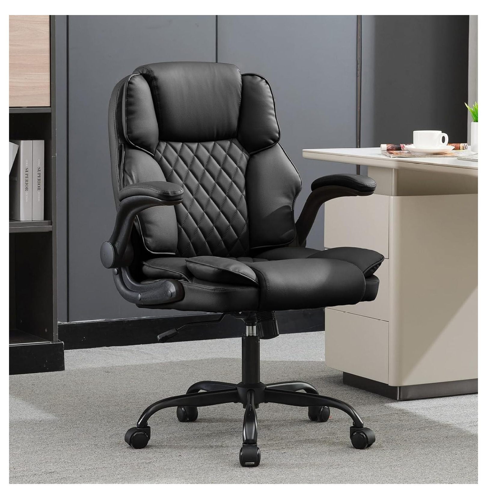 Office Desk Chair, Back Executive Leather Chair, Ergonomic Home ...