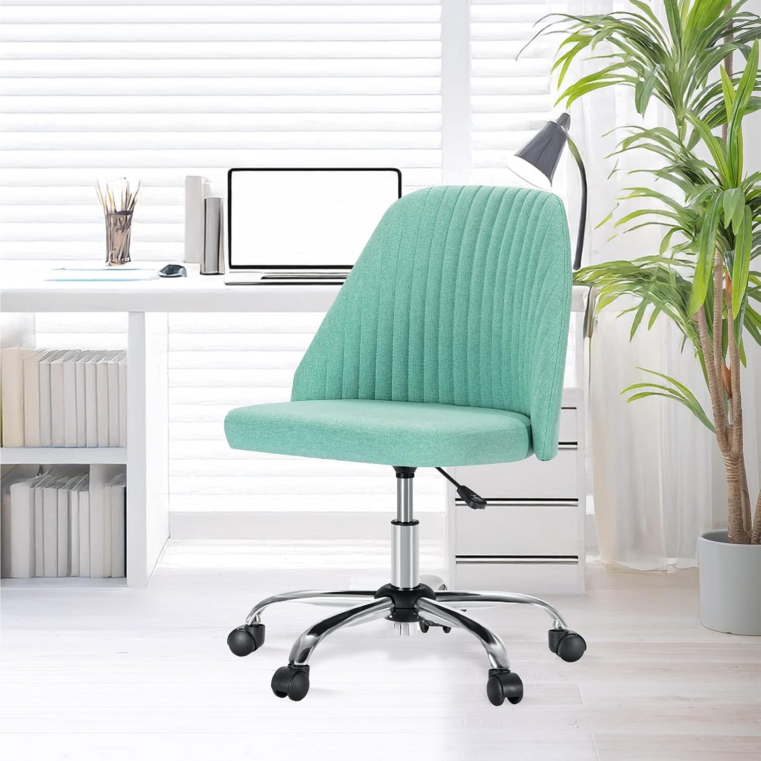 Office Desk Chair with Back and Wheels Computer Fabric Chair Armless ...