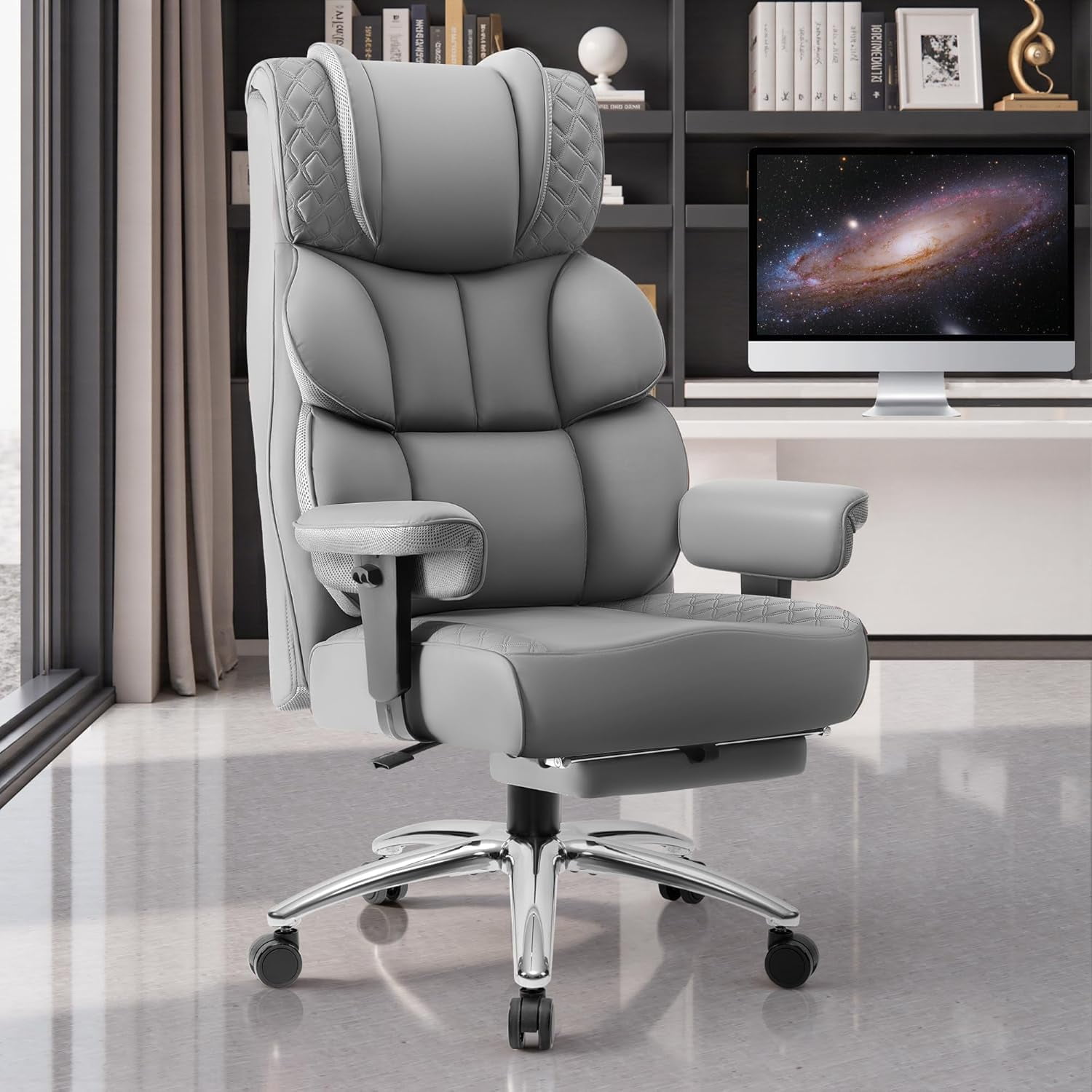 Office Desk Chair, Big and Tall Leather Gaming Chair with Footrest ...
