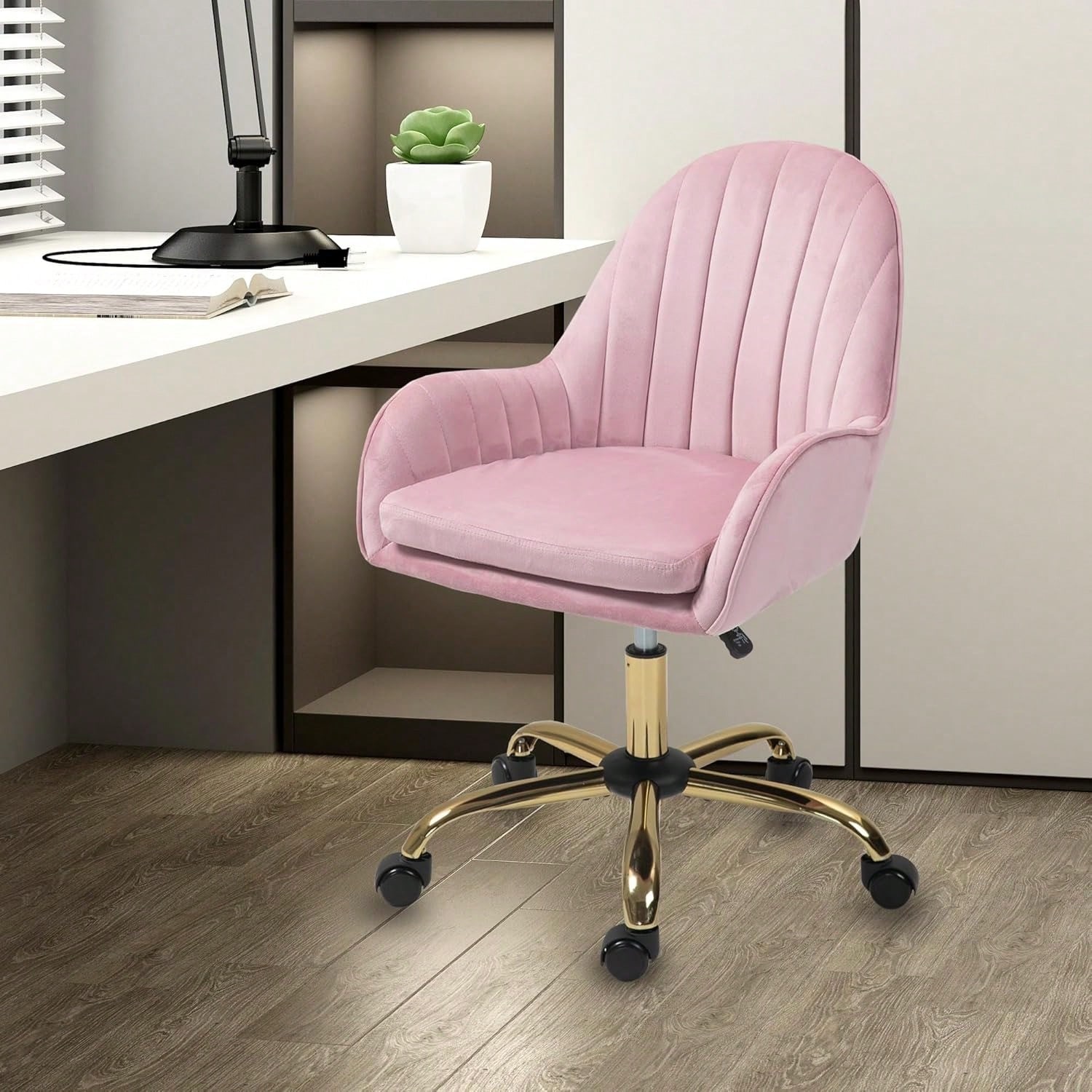 Office Desk Chair Comfy With Gold Legs, Comfortable Rolling Makeup ...