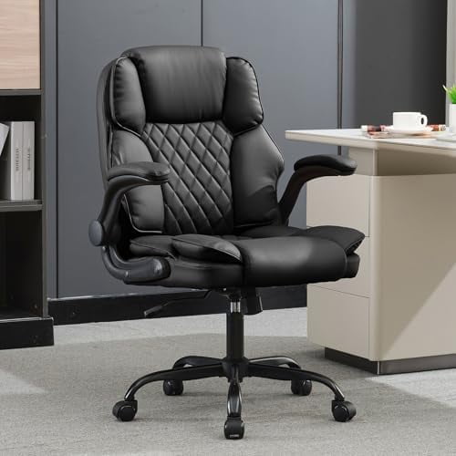 Office Desk Chair,Mid Back Executive Leather Chair, Ergonomic Home ...