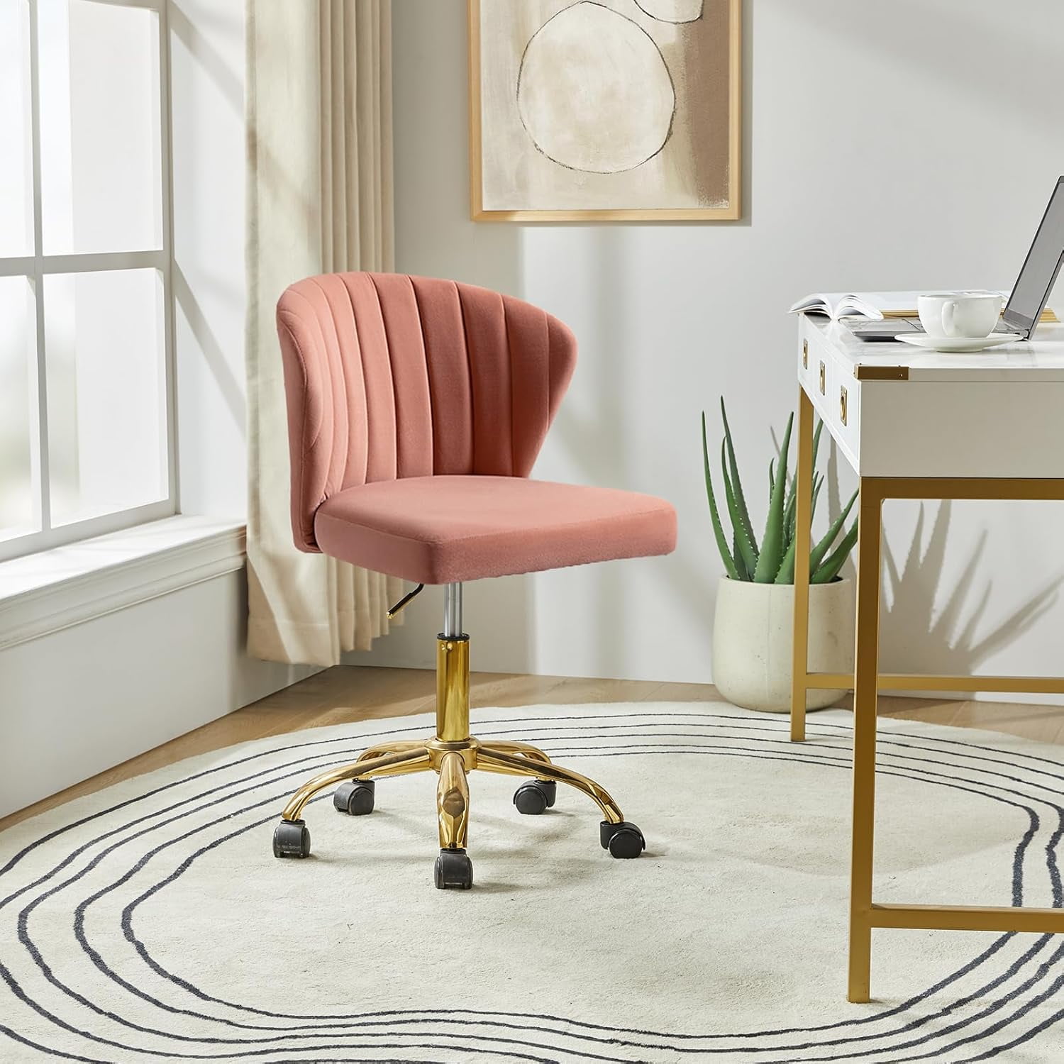 Office Desk Chair with Gold Wheels, Small Cute Vanity Chair with Back ...