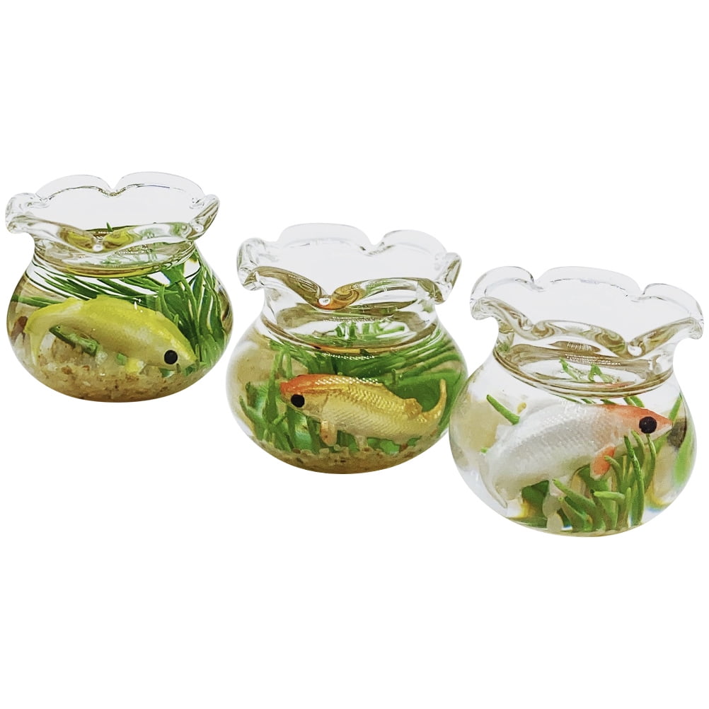 Office Desk Decorations Doll House Fish Tank Tiny Glass Bowl Water ...