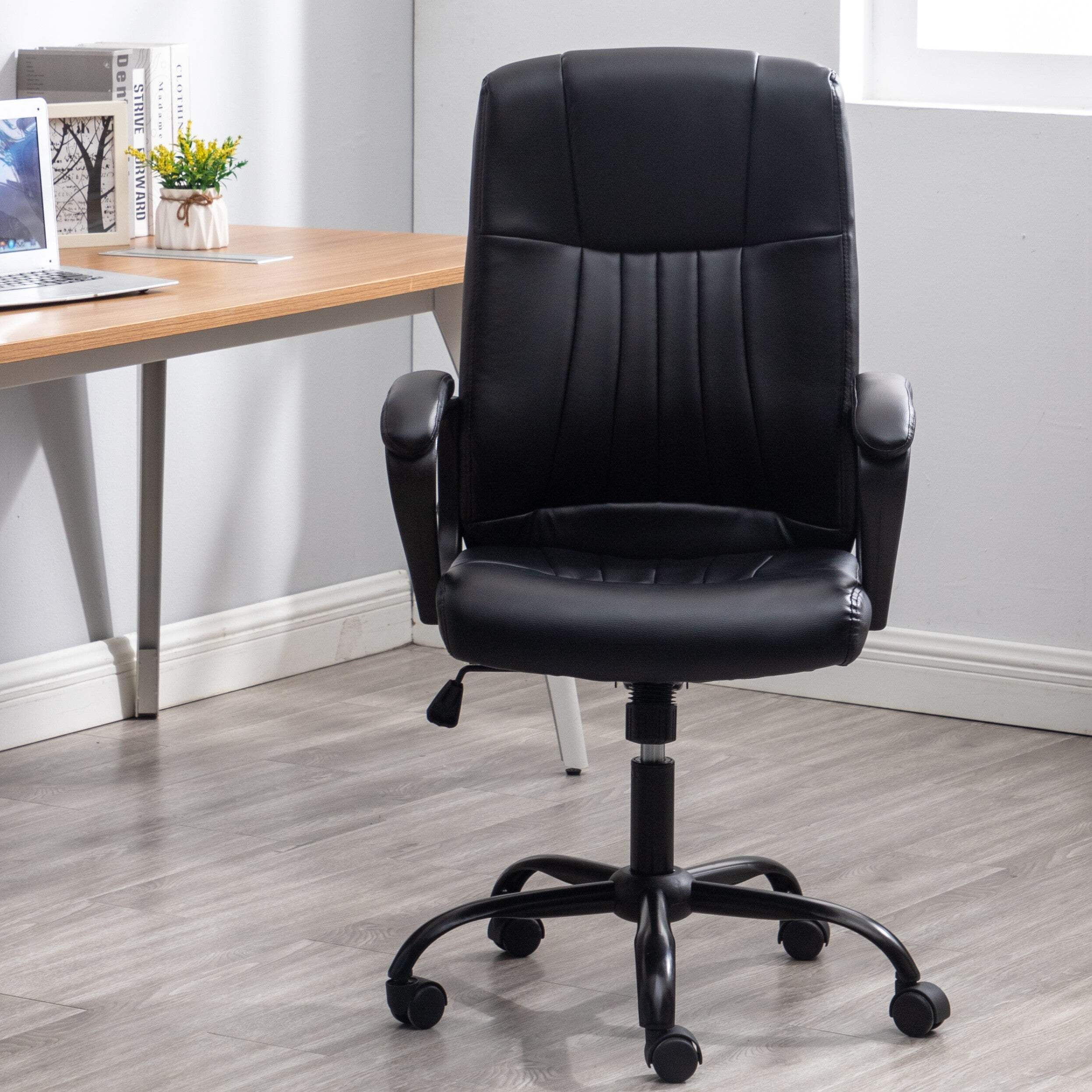 Office Desk Faux Leather Lumbar Support Conference Executive Chair ...