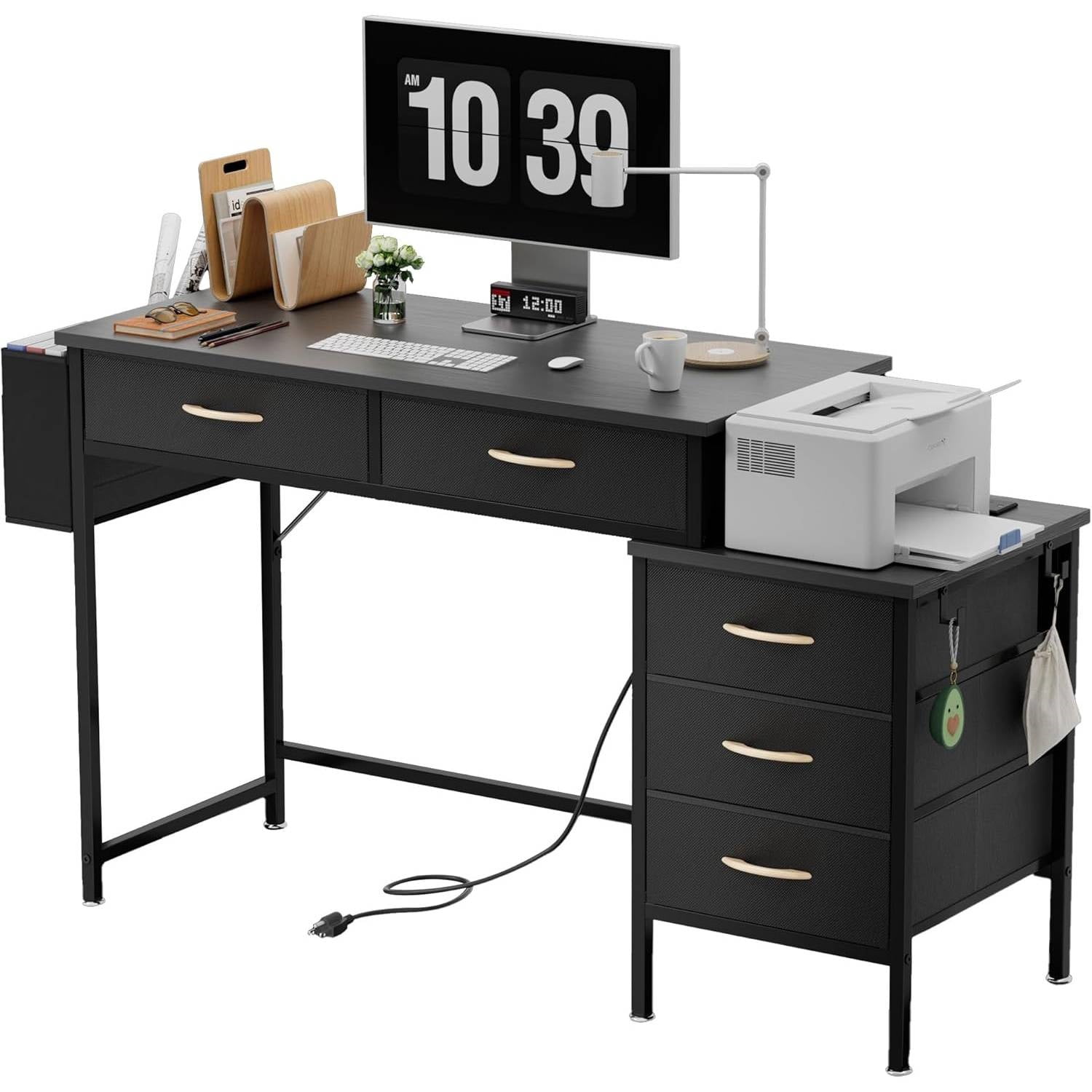 Office Desk Featuring Fabric Drawer Filing Cabinet & Printer Shelf ...
