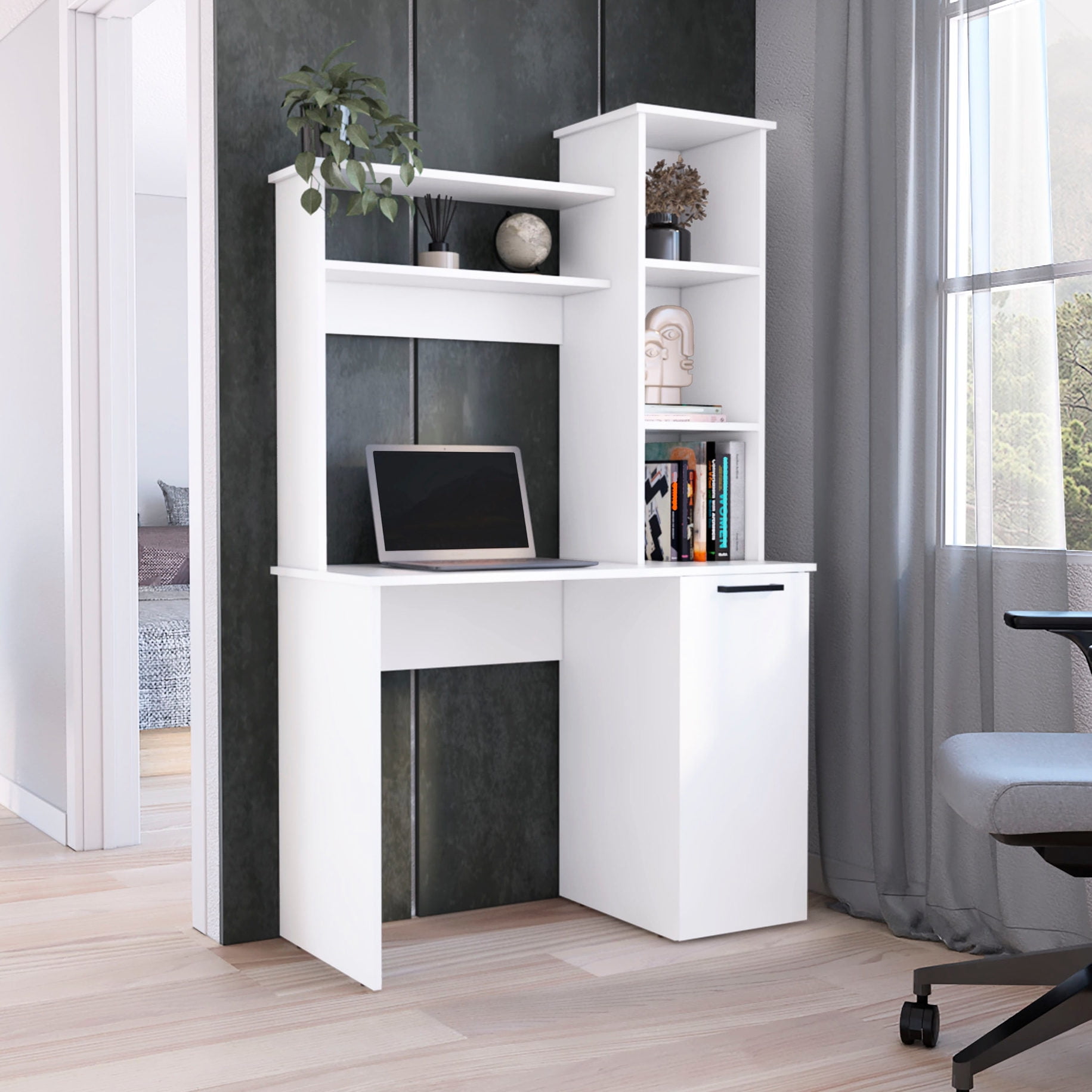 Office Desk | Large Work Area for Multiple Tasks, Hutch for Display, 3 ...