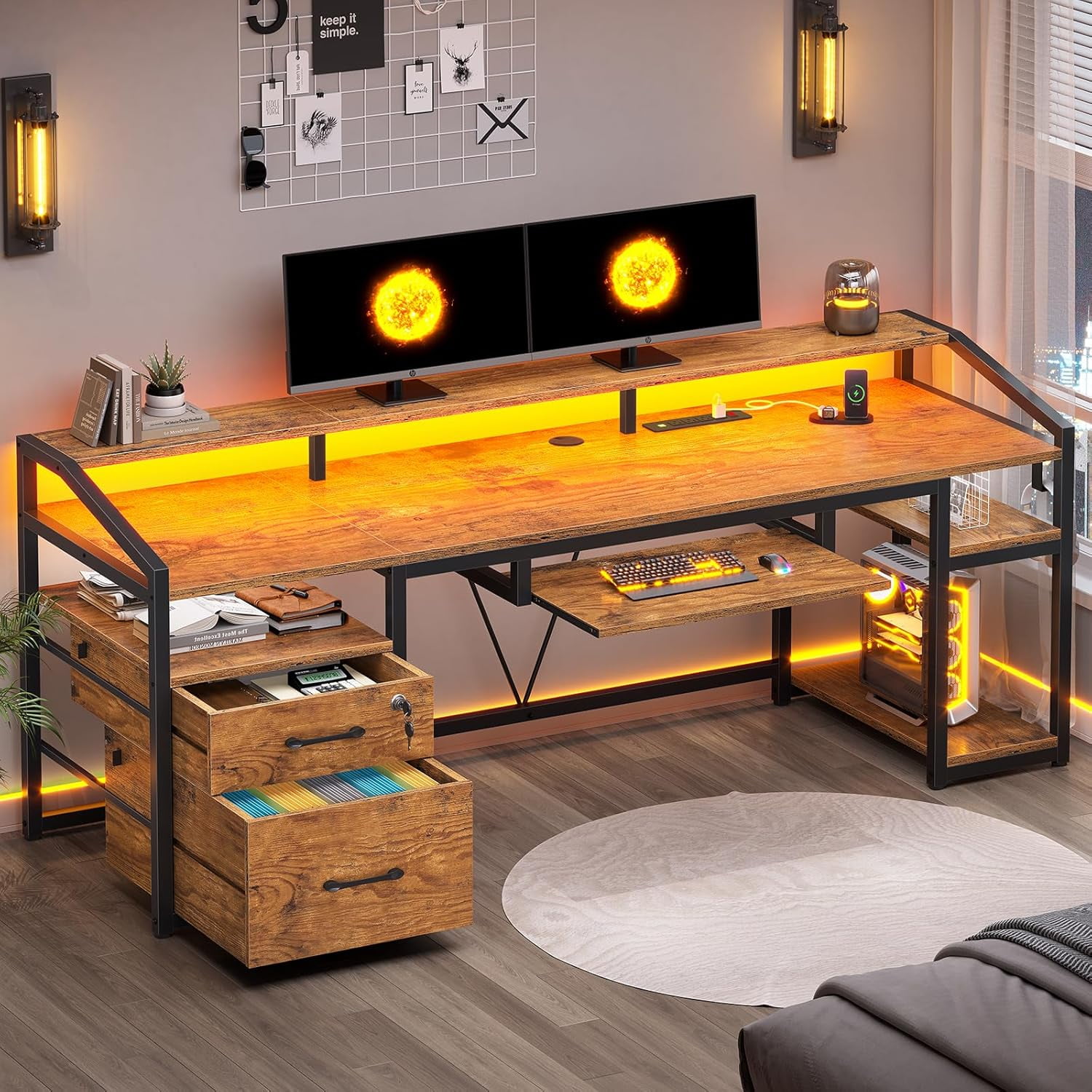Office Desk with Lockable Drawers for Legal/Letter File, 63" Computer ...