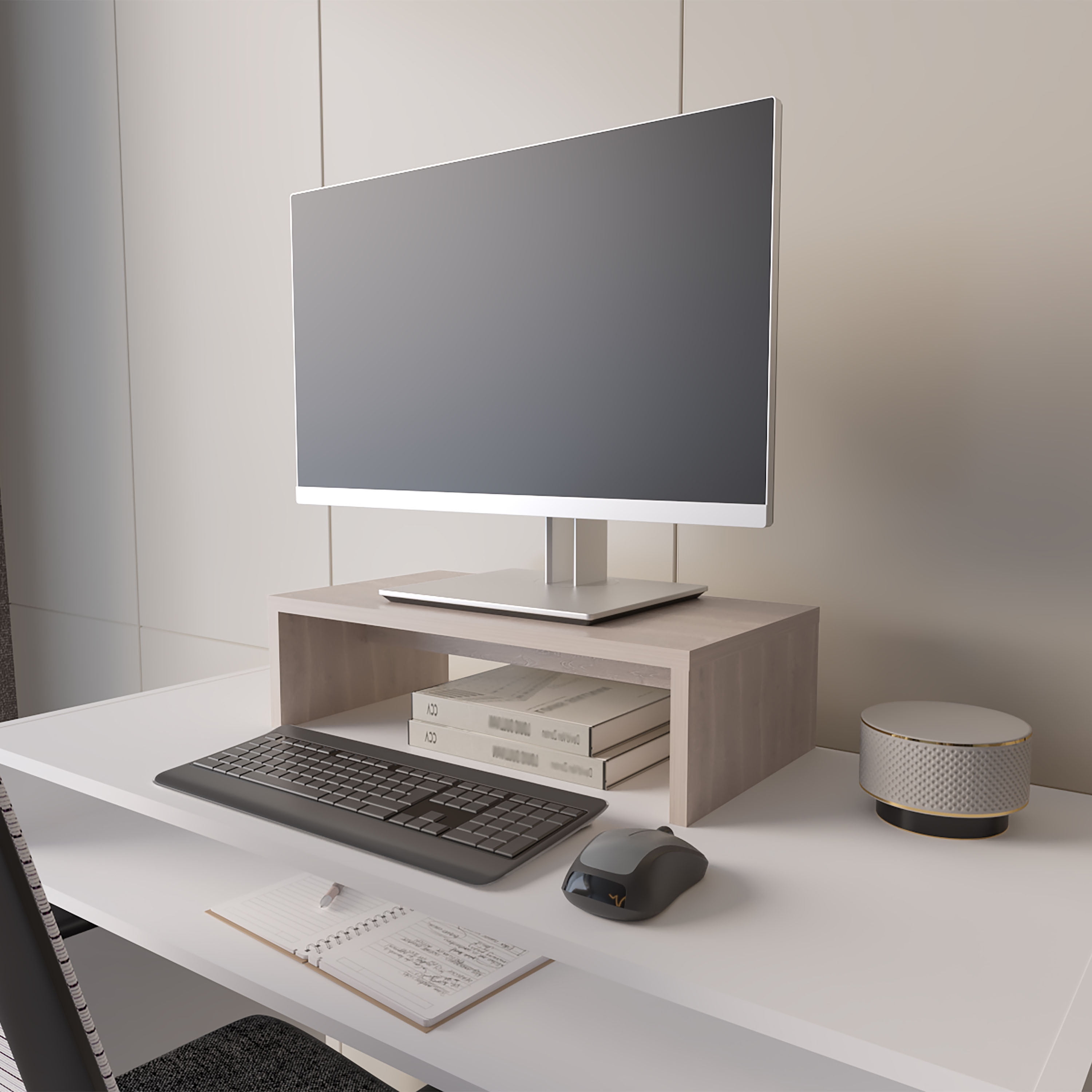 Office Desk, Monitor Stand Kent, Office, White Oak, Work Surface ...