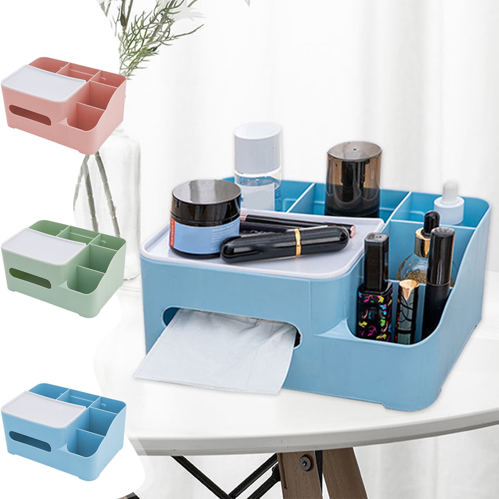 Office Desk Tissue Box Organizer Multi-Compartment Storage Pen ...