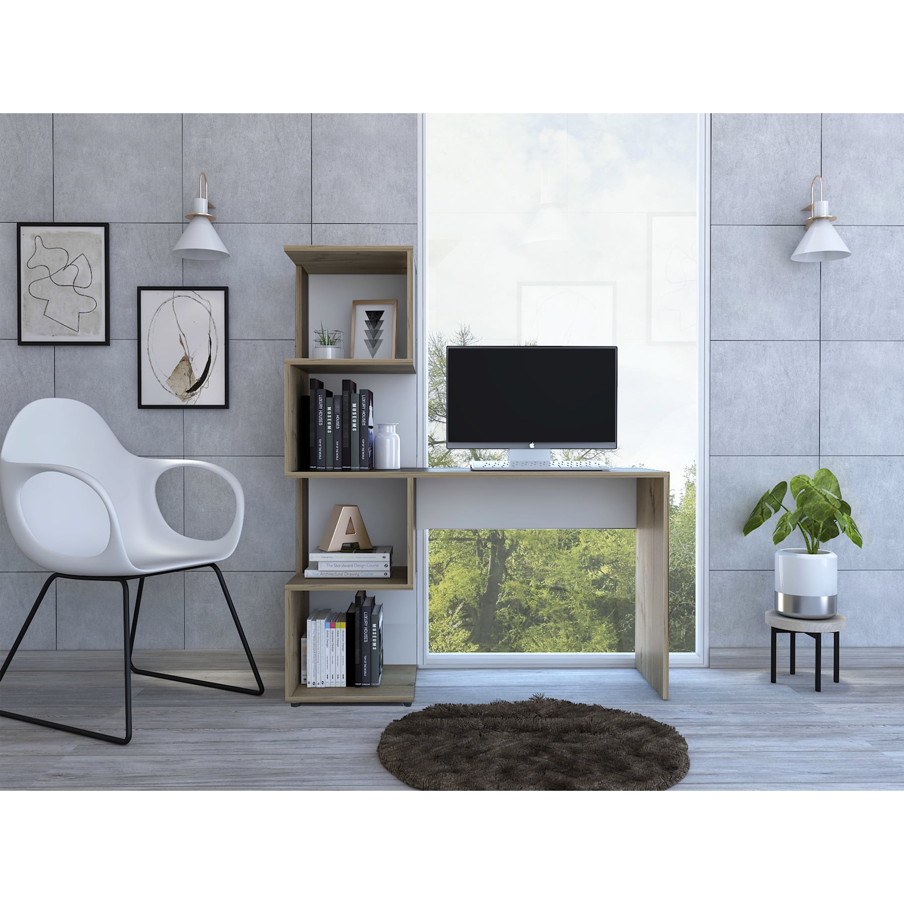 Office Desk With 4 Shelf Storage Cabinets - Modern Innovation Computer ...