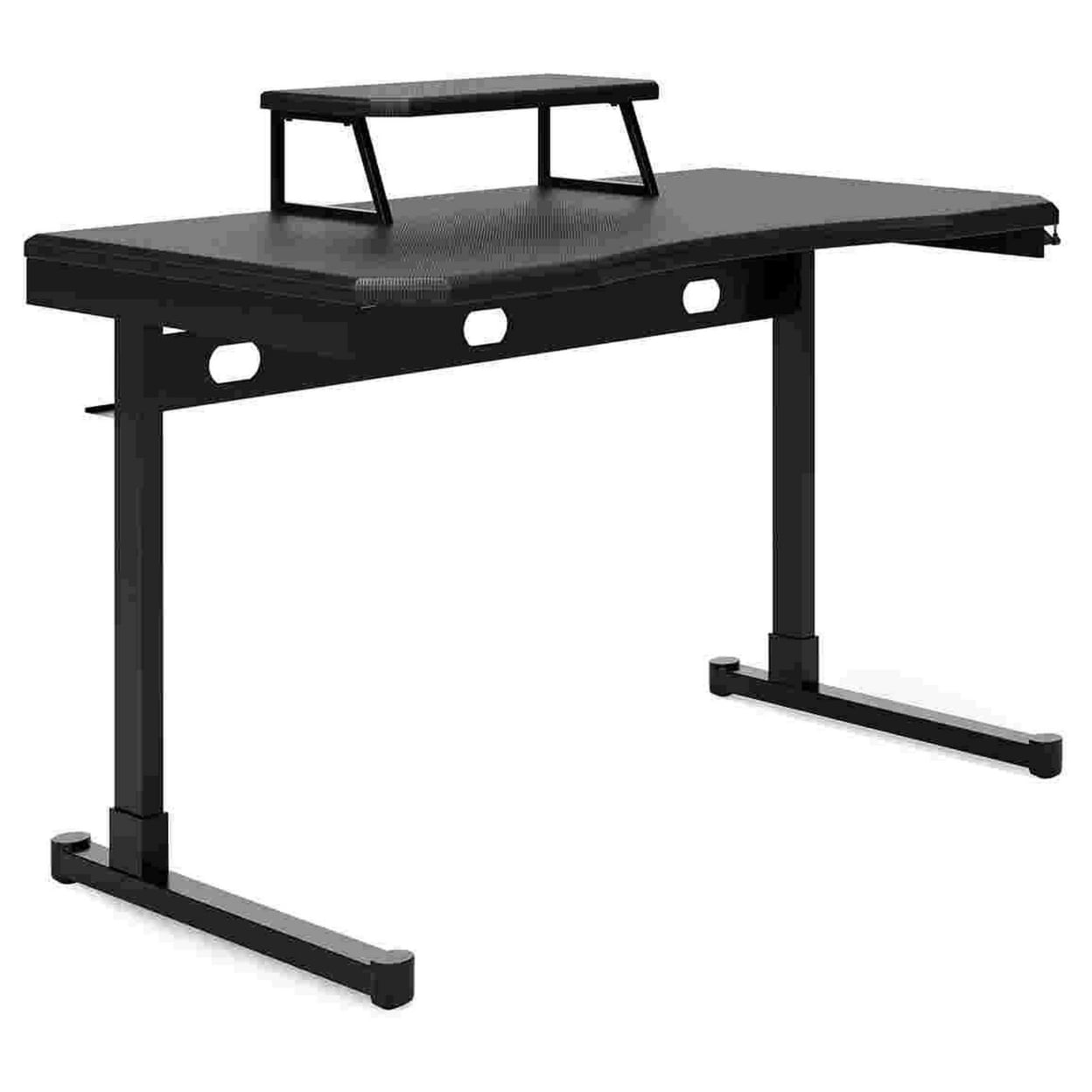 Office Desk with Raised Monitor Stand and Side Hanger Black - Saltoro ...