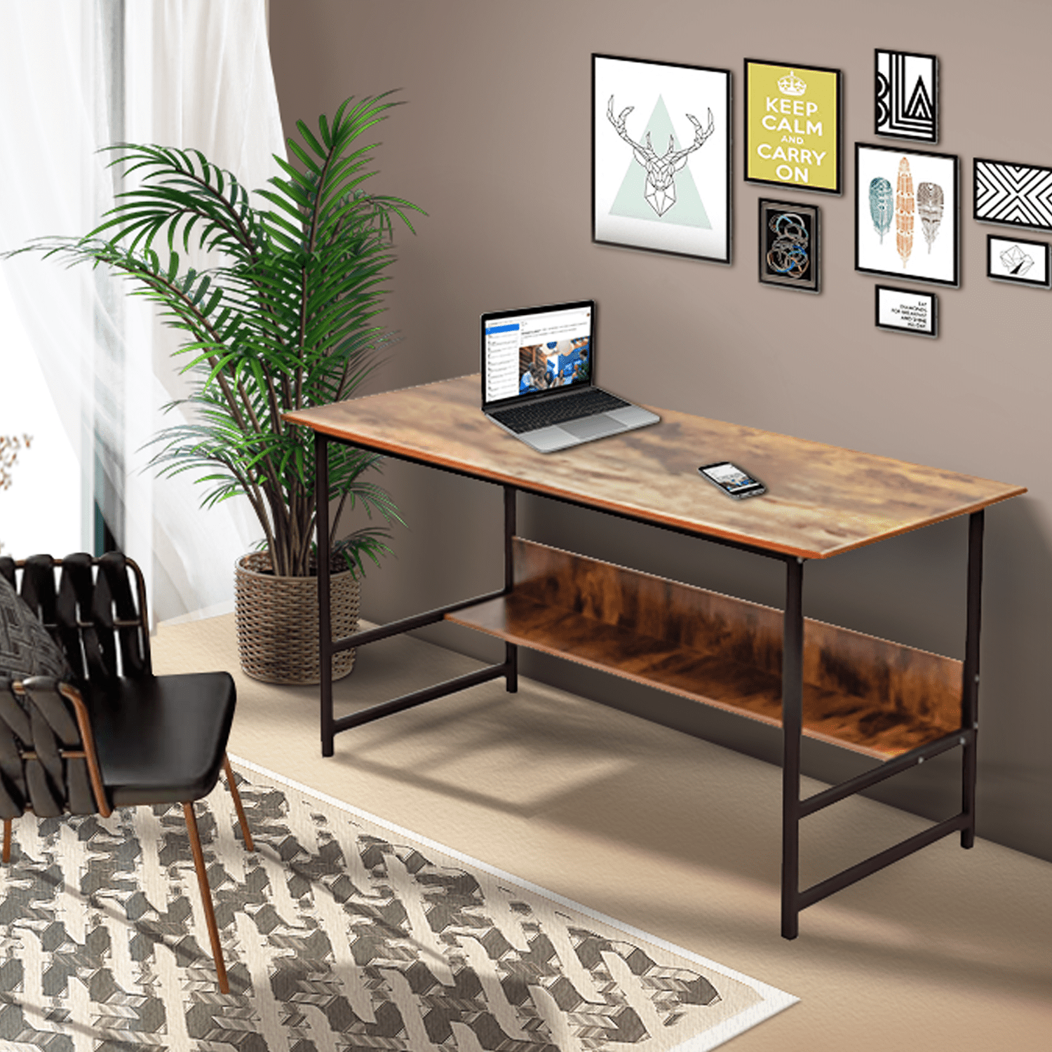 Office Desks Computer Desk Rustic Wood Tone Table Plain Simple Lap Desk ...