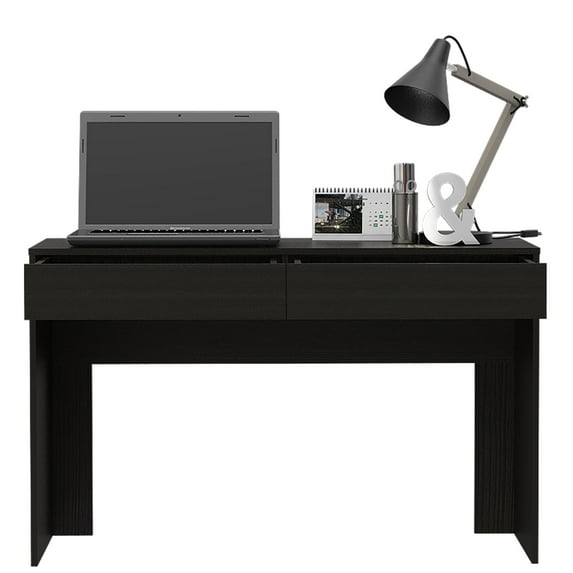 Office Desks, Computer Desk with Two Drawers Writing, Black, Black Home ...