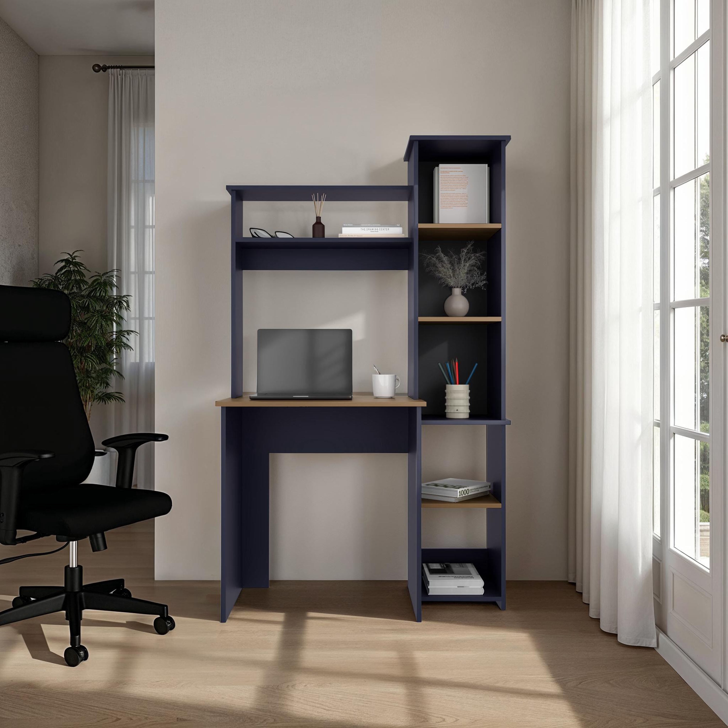 Office Desks Desk 64" H, 7 Shelves, Alby Blue / Natural Oak - Home ...