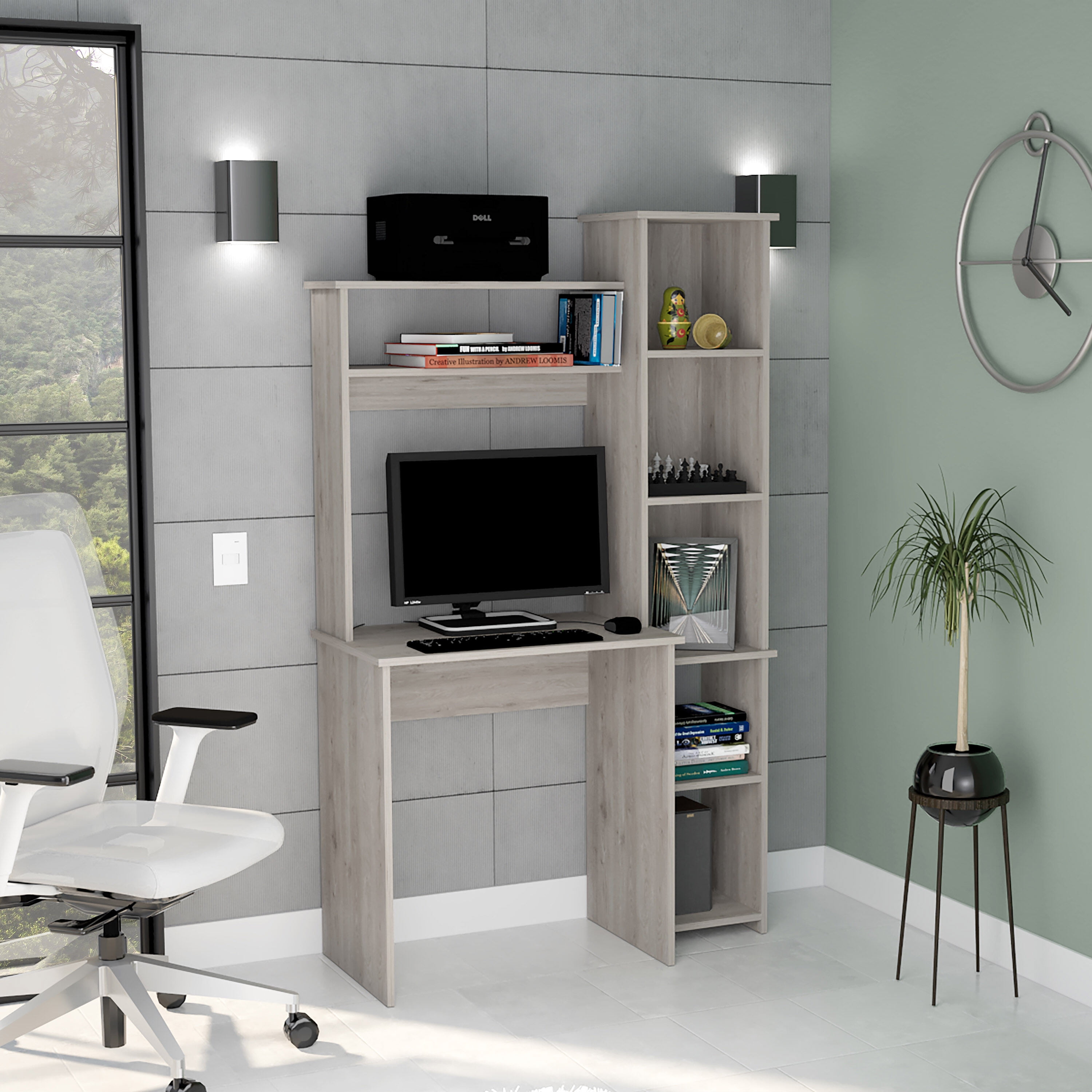 Office Desks, Desk Logan, Five Cubbies, Light Gray Finish, Light Gray ...