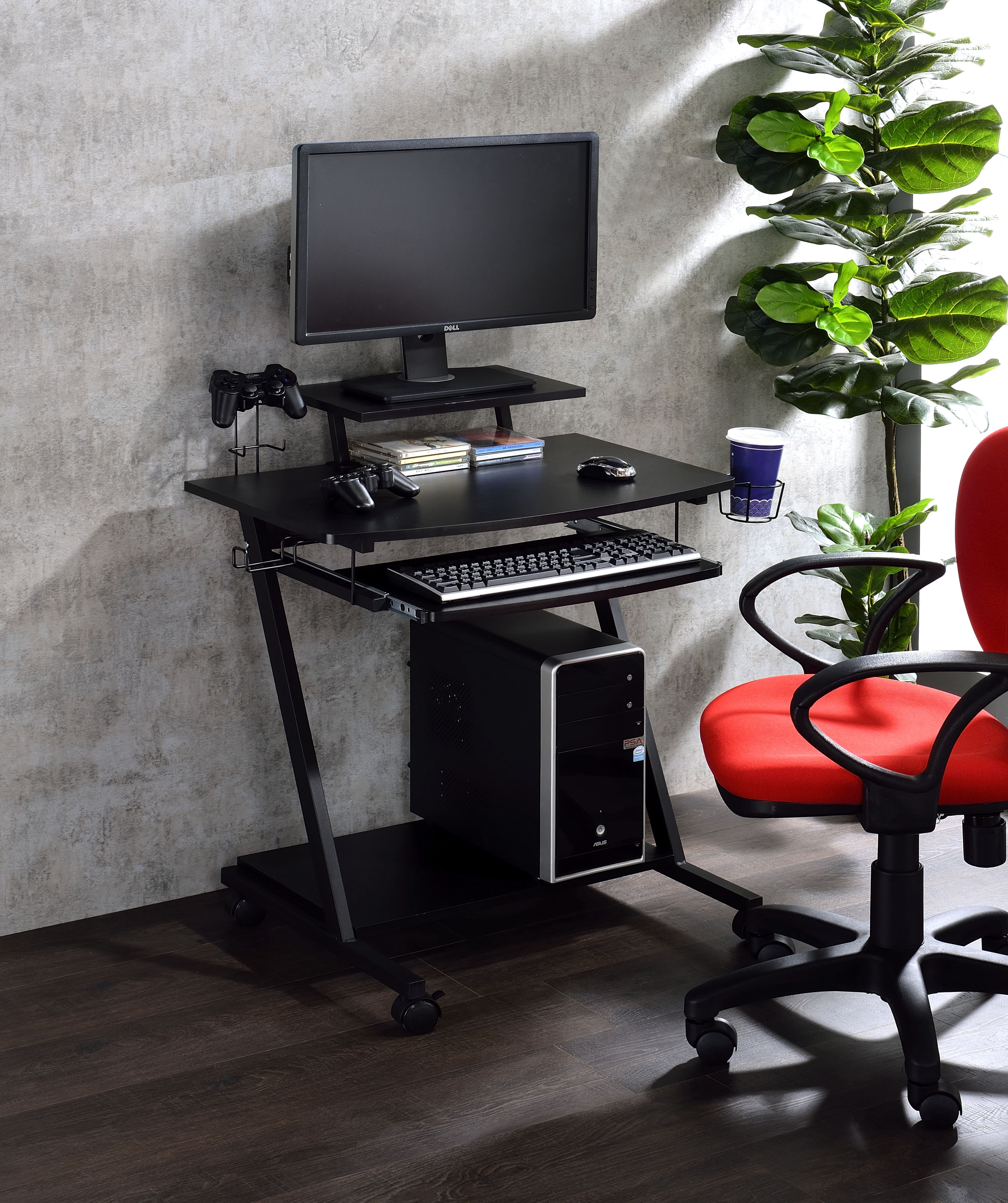 Office Desks, Ordrees Black Finish Gaming Desk, Black Home Office Desks ...