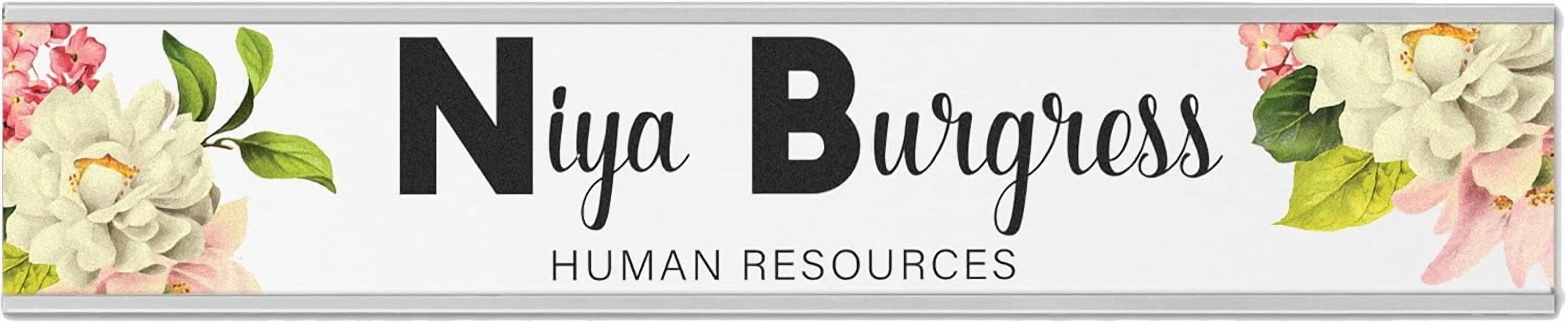 Office Door Full Color Nameplate (10 x 2", White with Flowers ...
