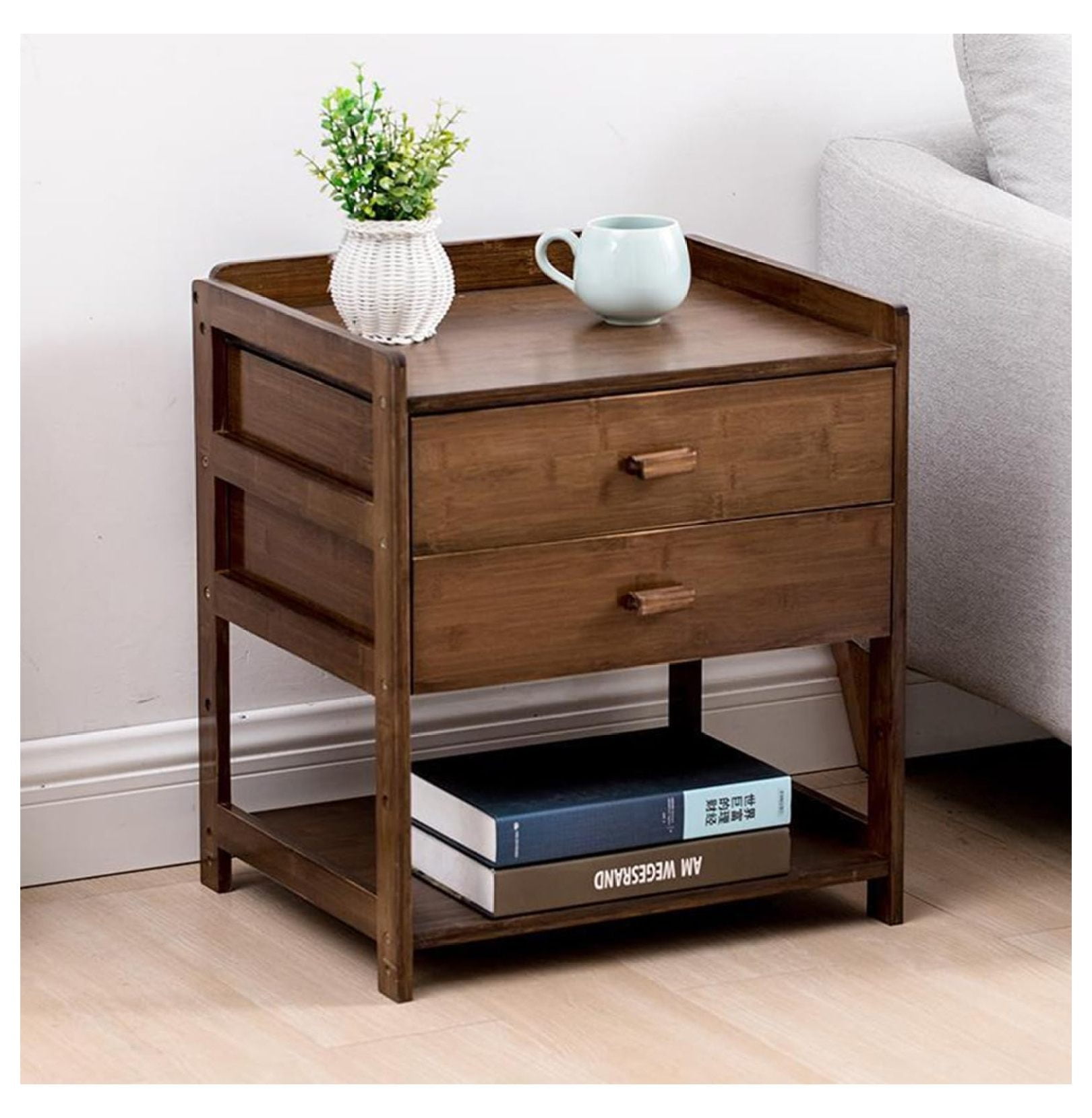 Office End Table with Drawers Table with Wheels Bed Nightstand Wooden ...