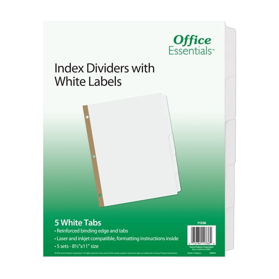 Office Essentials Index Dividers with White Labels, 5 Tab, 1 Set (11336 ...