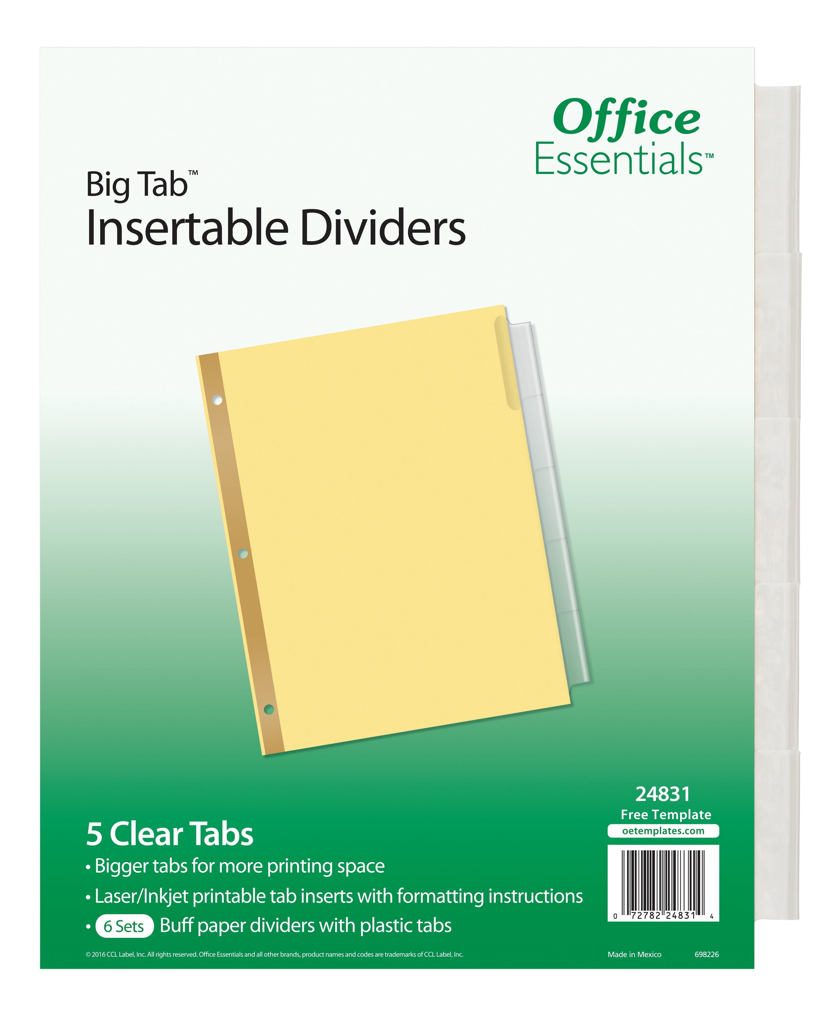 Office Essentials Insertable Paper Divider, Clear, 5-Tab (24831 ...