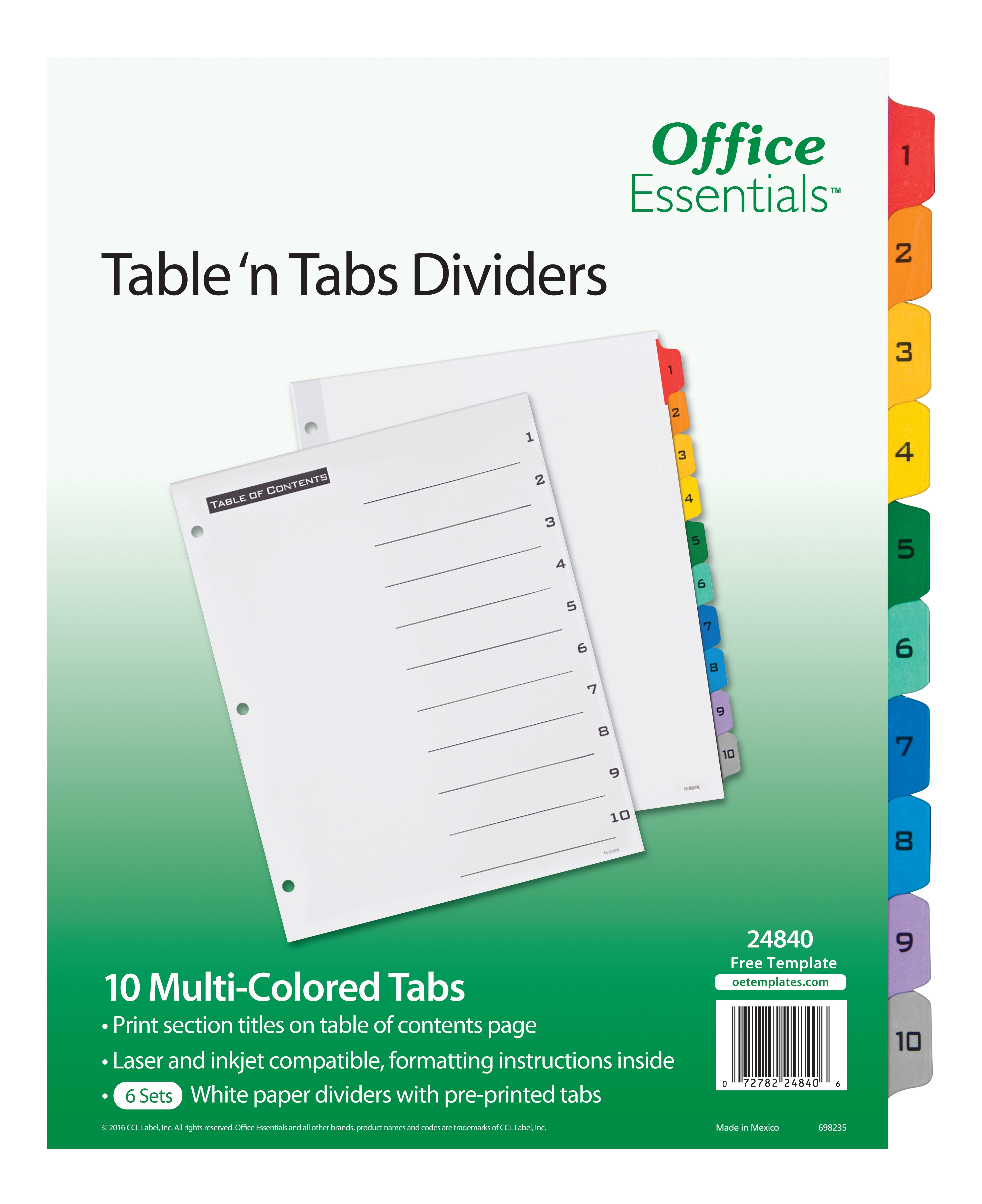 Office Essentials Table & Tabs Dividers, Table of Contents, Multicolor ...