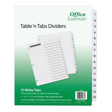 Office Essentials Table & Tabs Jan-Dec Dividers, 12-Tabs, White Body ...
