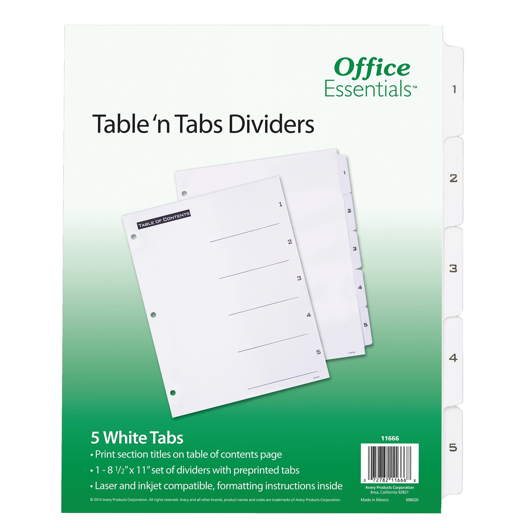Office Essentials Table & Tabs Dividers with White Tabs, 1-5 Tab, 1 Set ...