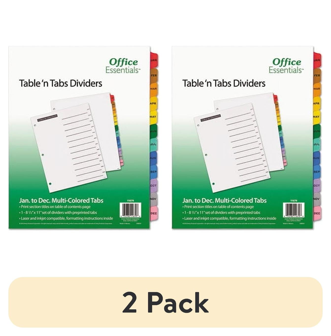 (2 pack) Office Essentials Table & Tabs Jan-Dec Dividers, 12-Tabs ...