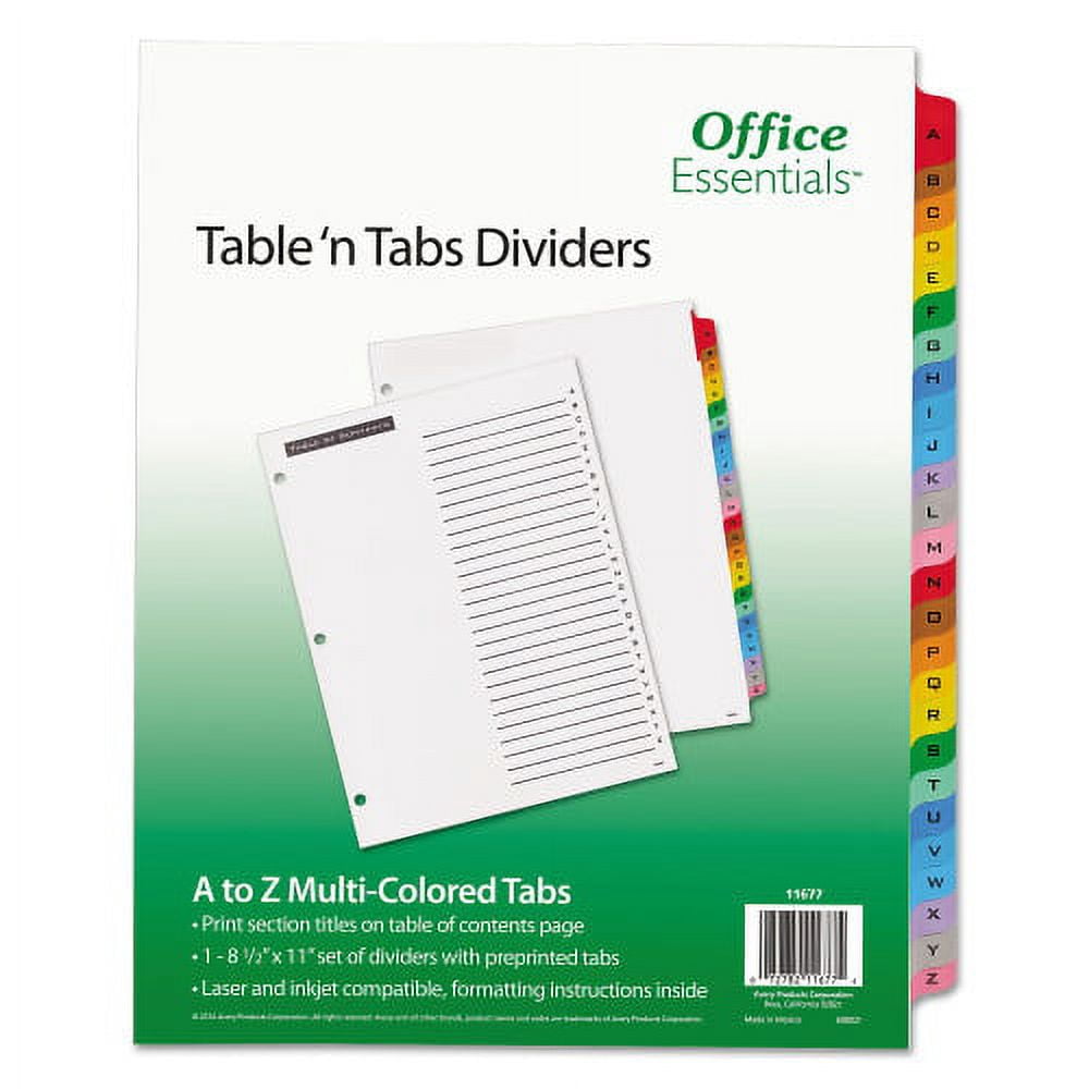 Office Essentials Table 'n Tabs Dividers, 26-Tab, A to Z, 11 x 8.5 ...