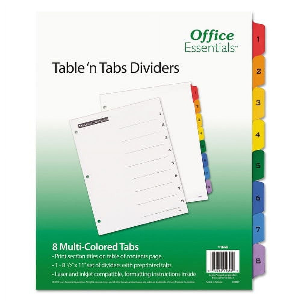 Office Essentials Table 'n Tabs Dividers, 8-Tab, 1 to 8, 11 x 8.5 ...