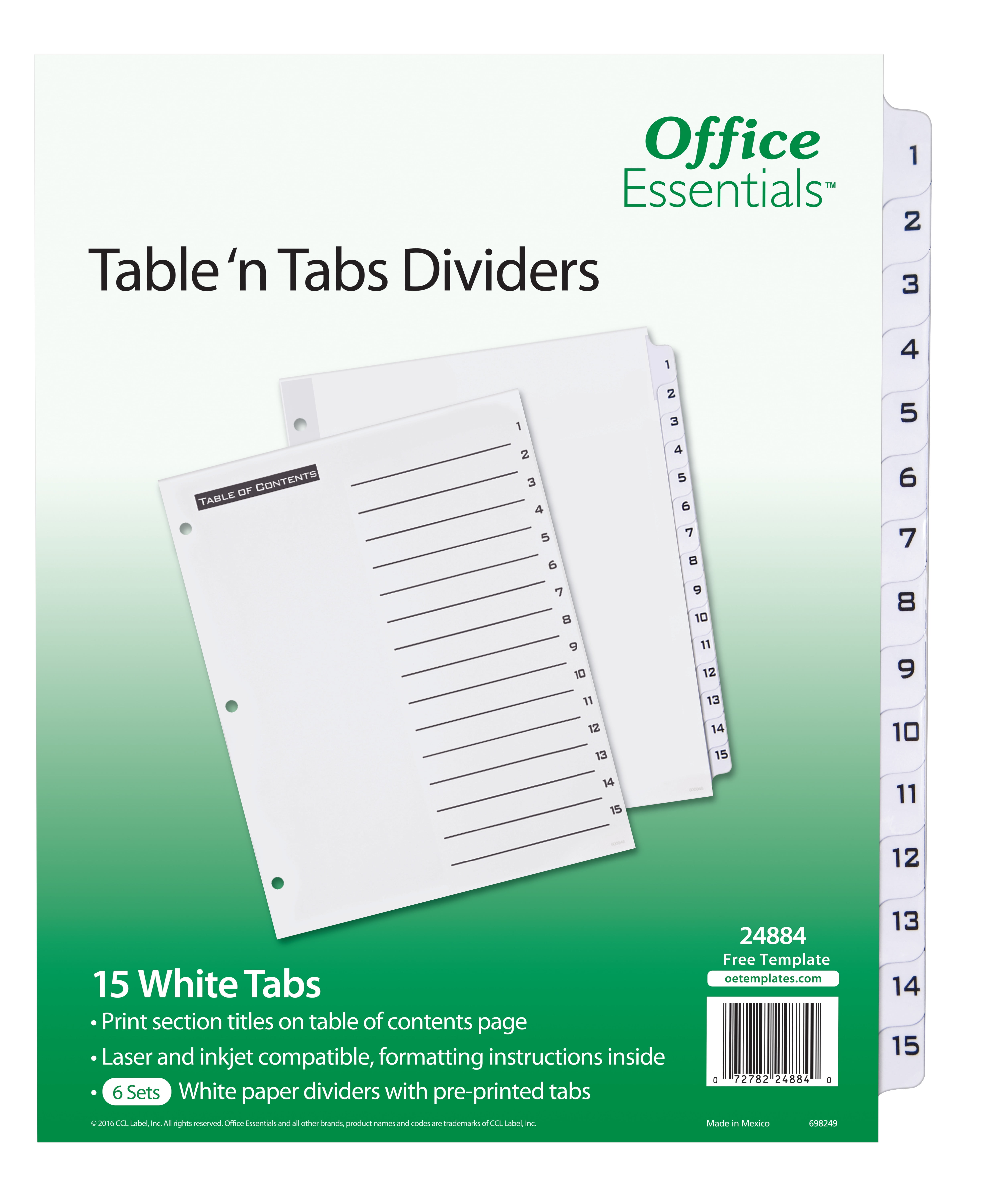 Office Essentials Tables 'n Tabs Paper Divider, White, 15-Tab (24884 ...