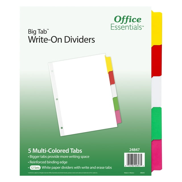 Office Essentials Write-On Paper Divider, Color, Big Tab, 5Tab (24847 ...