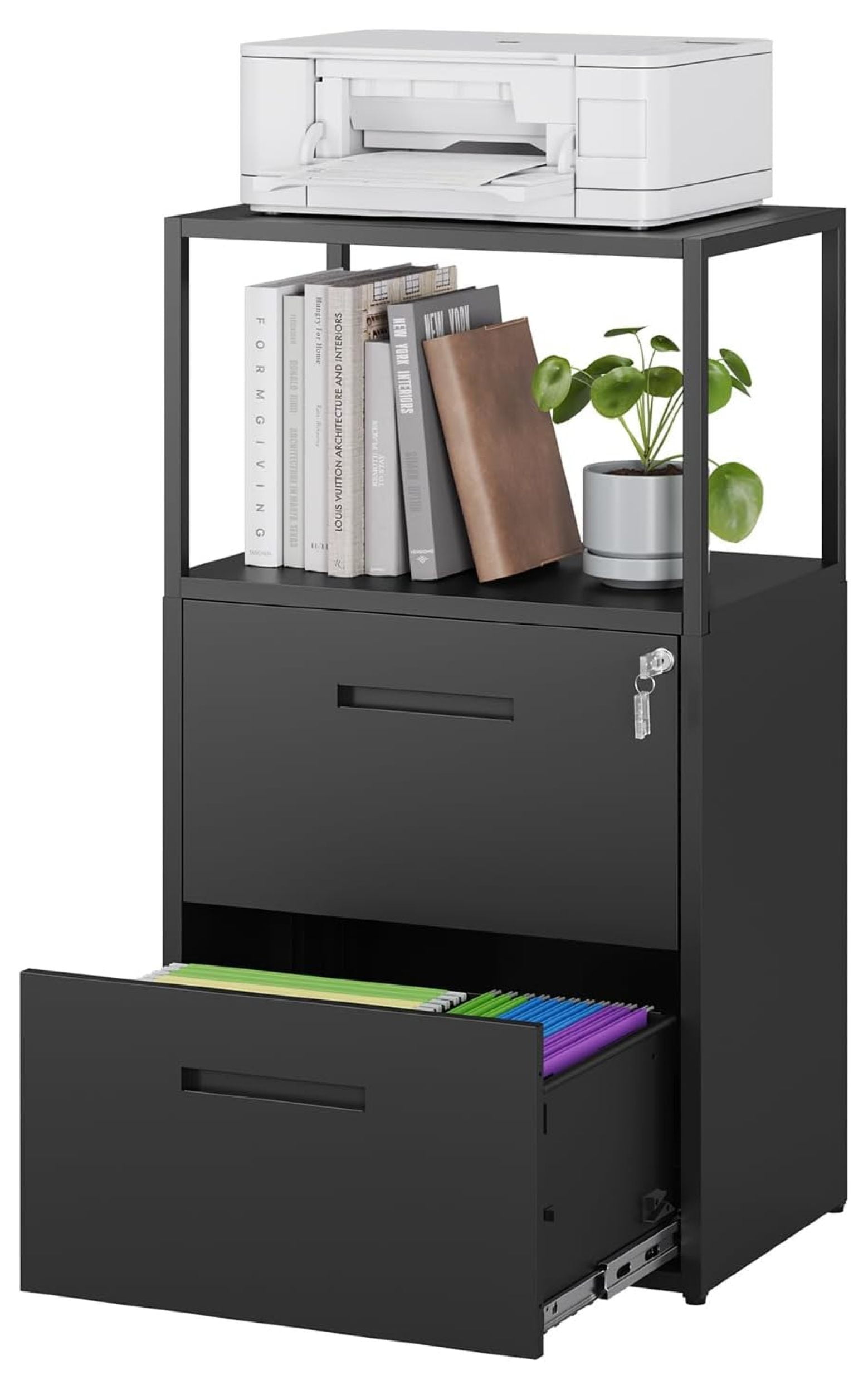 Office File Cabinet with 2 Drawers and Shelf, Metal Vertical Filing ...
