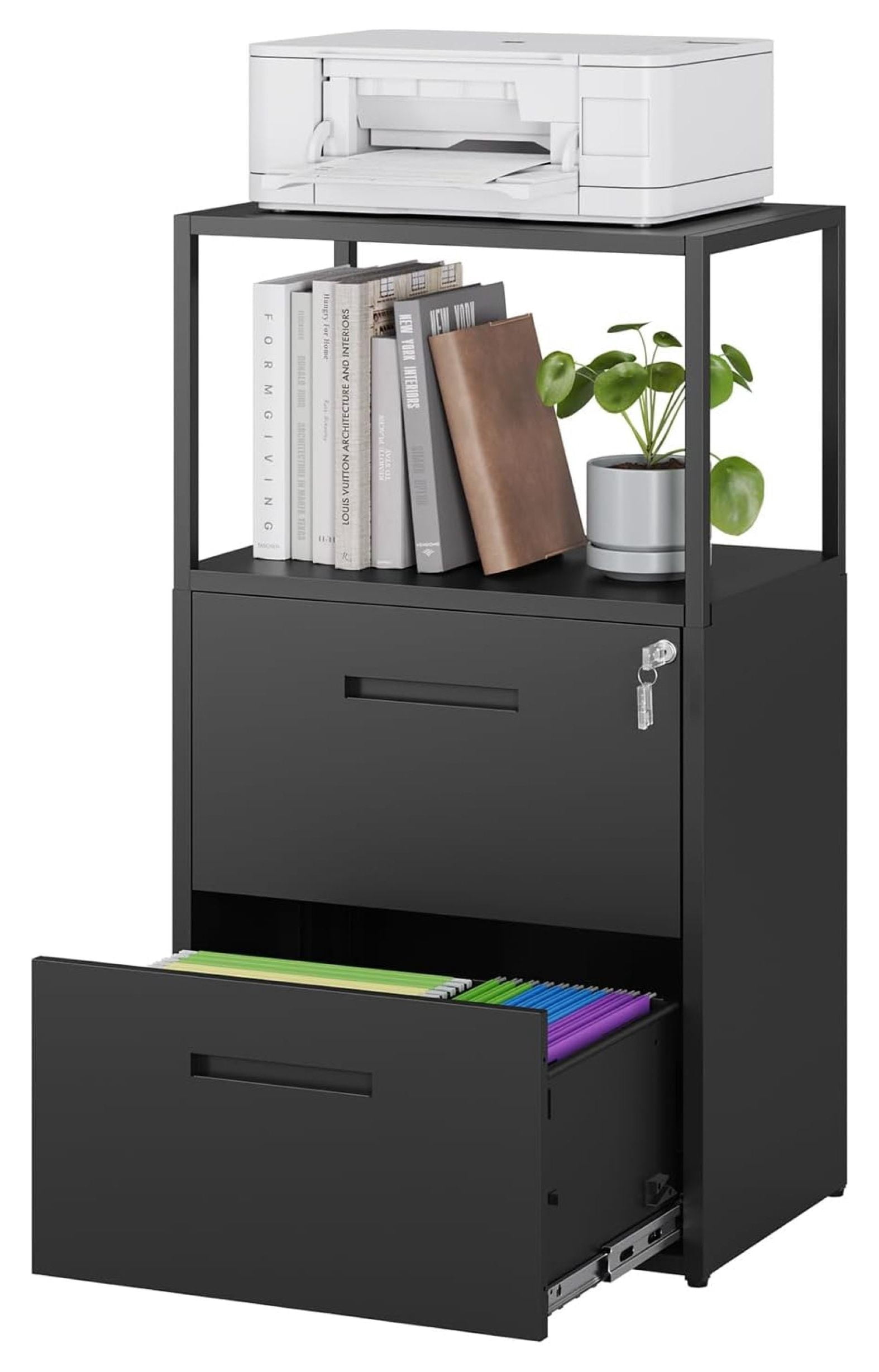 Office File Cabinet with 2 Drawers and Shelf, Metal Vertical Filing ...