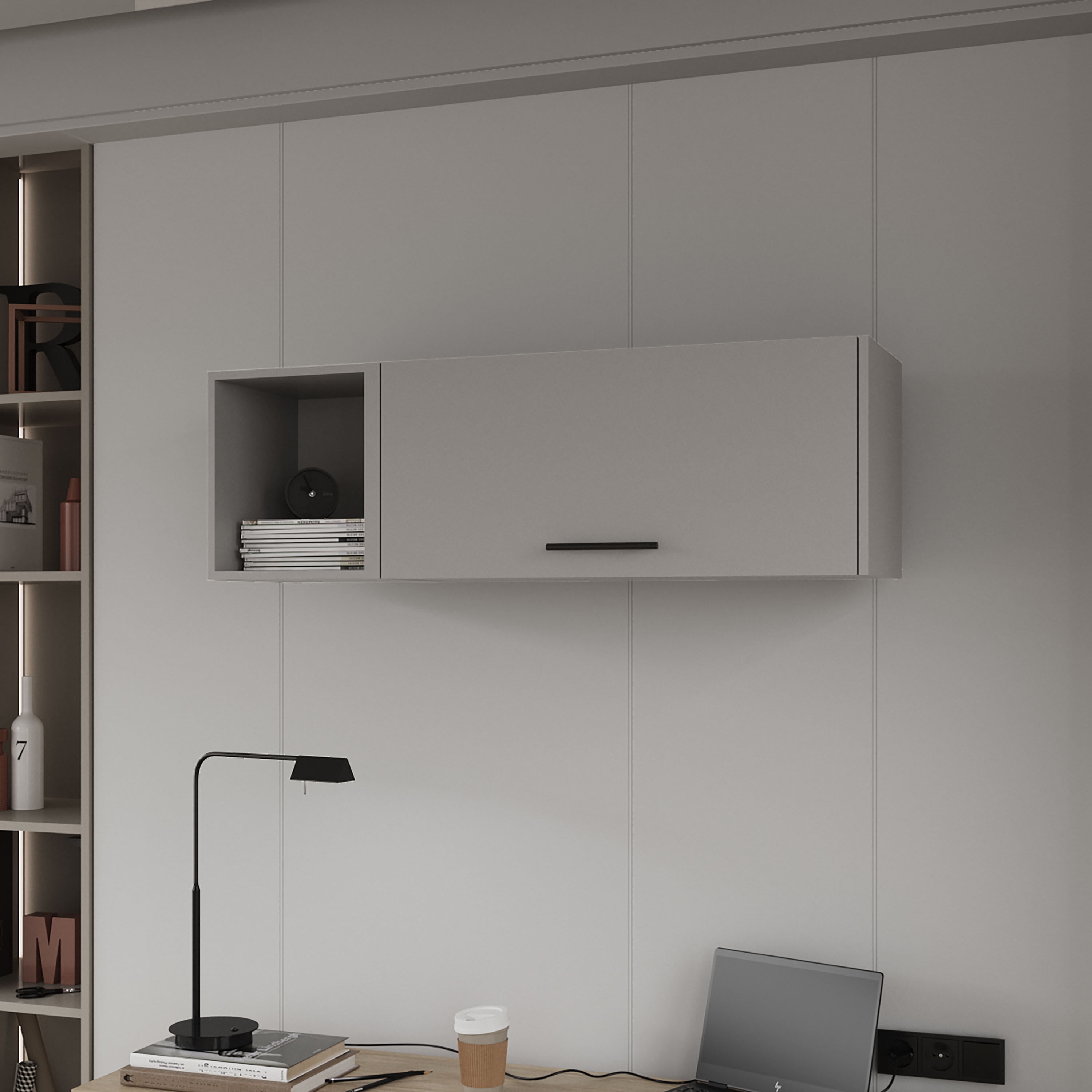 47.2" Smoke Wall Cabinet - Office Storage Cabinet with Open Shelf ...
